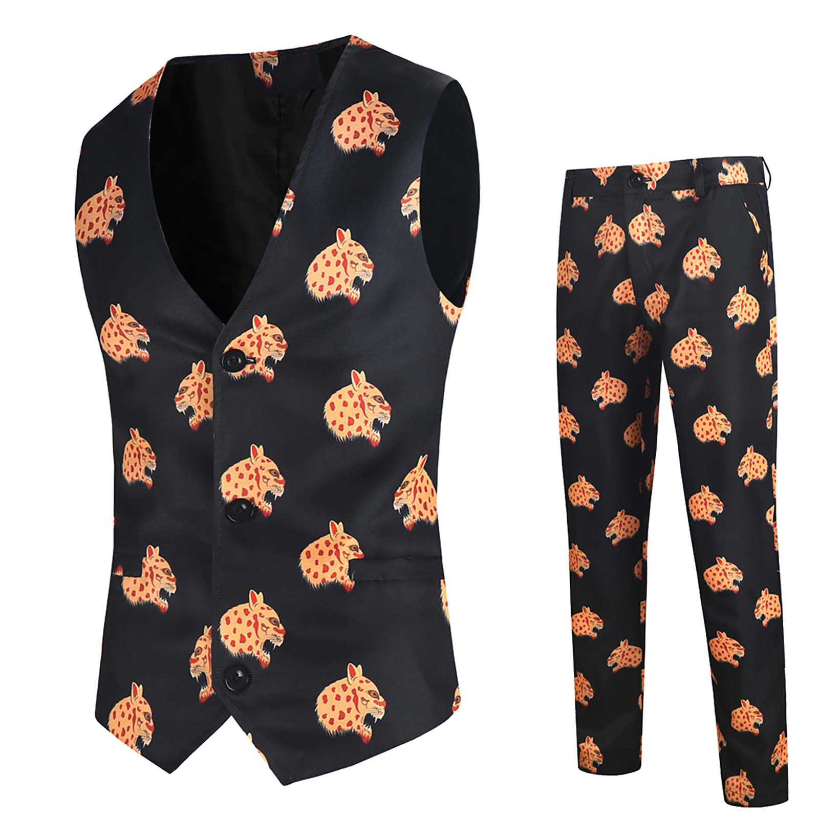Penkiiy Blazer Set for Men Men's Fashion Printed Suit Vest + Suit Pants ...