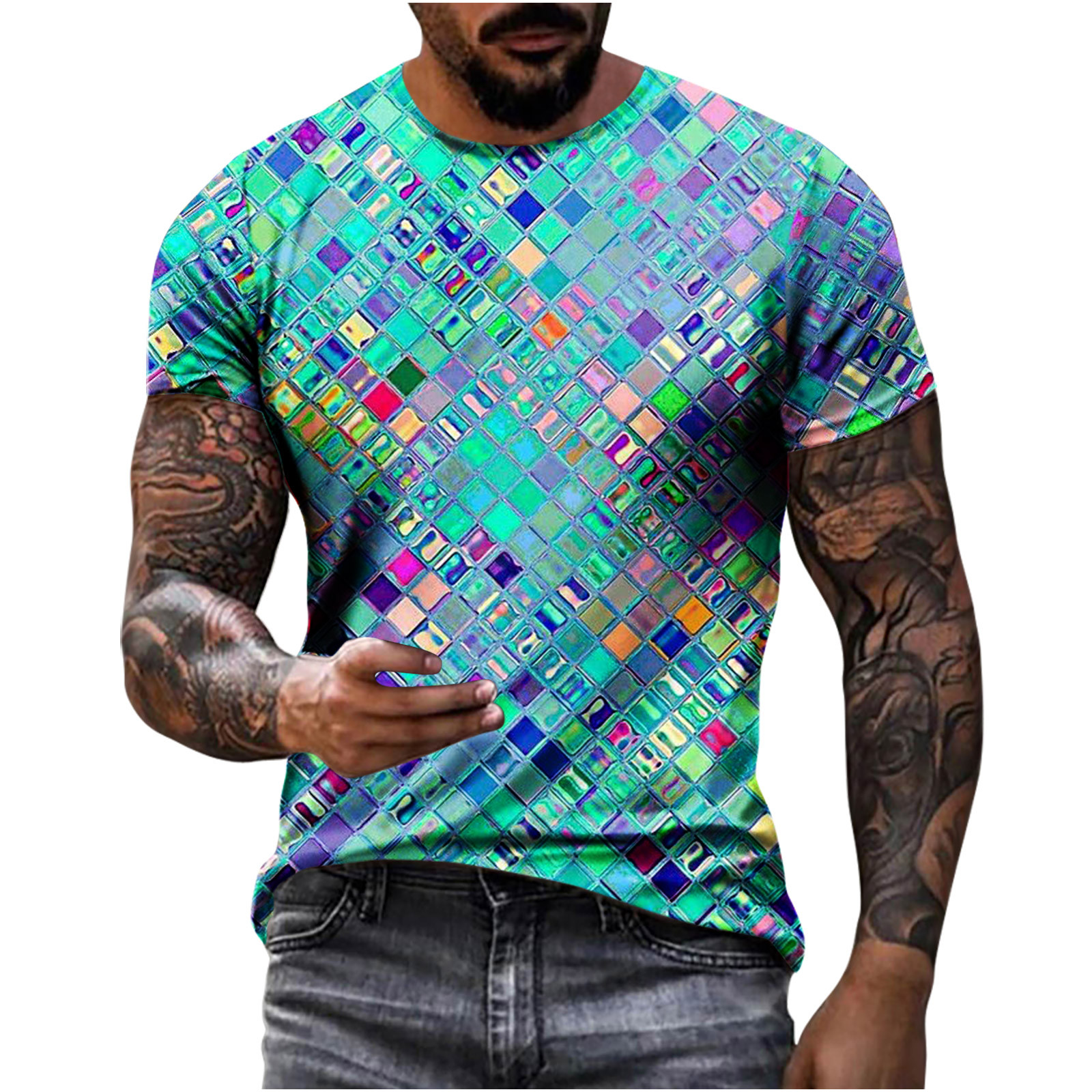 Penkiiy Carnivals T-Shirts, Casual Top Men's Geometry Print T Shirt Tee ...