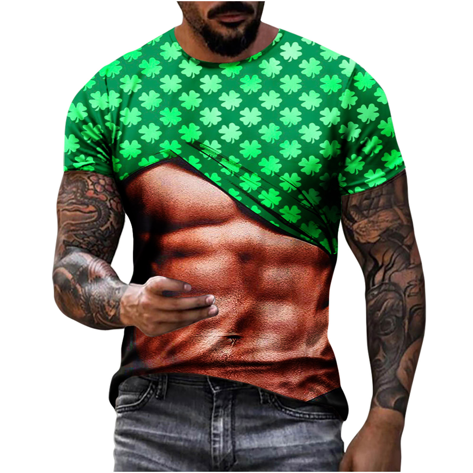 Penkiiy Casual Men's Saint Patrick's Day Muscle Print T Shirt Tee ...
