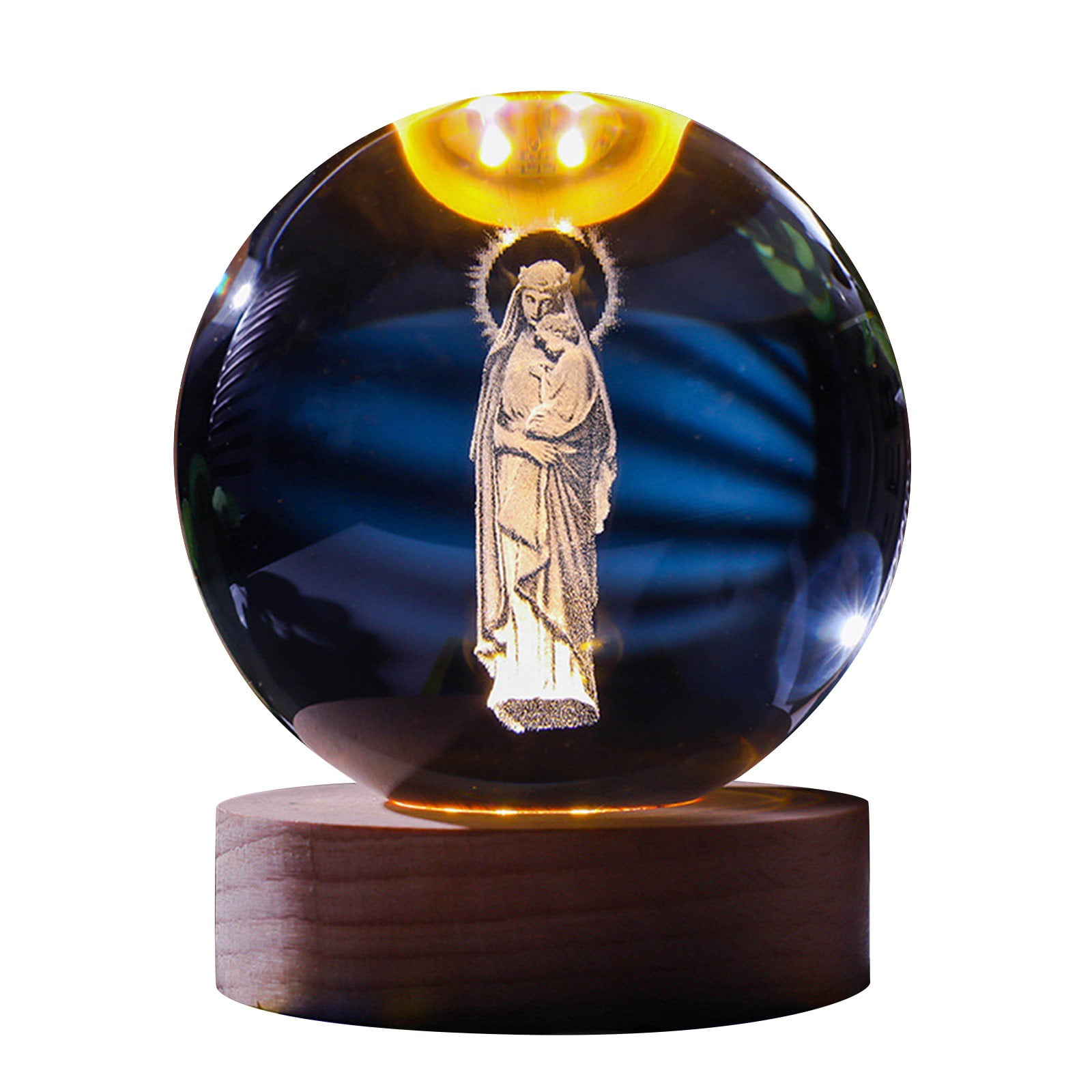 Penkiiy Crystal Ball Night Light Engraved Holy Family Figurine Statue ...