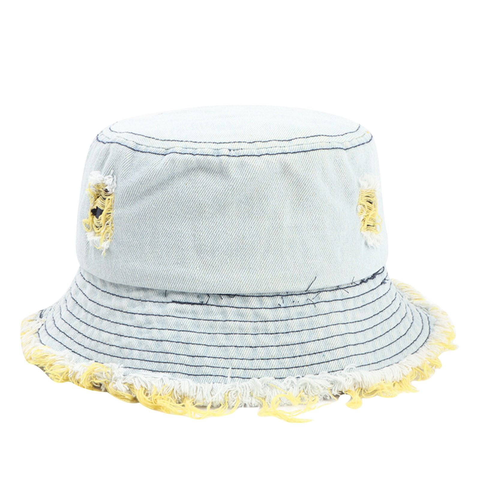 Penkiiy Distressed Denim Bucket Hat Ripped Frayed Edge Sun Hat for ...