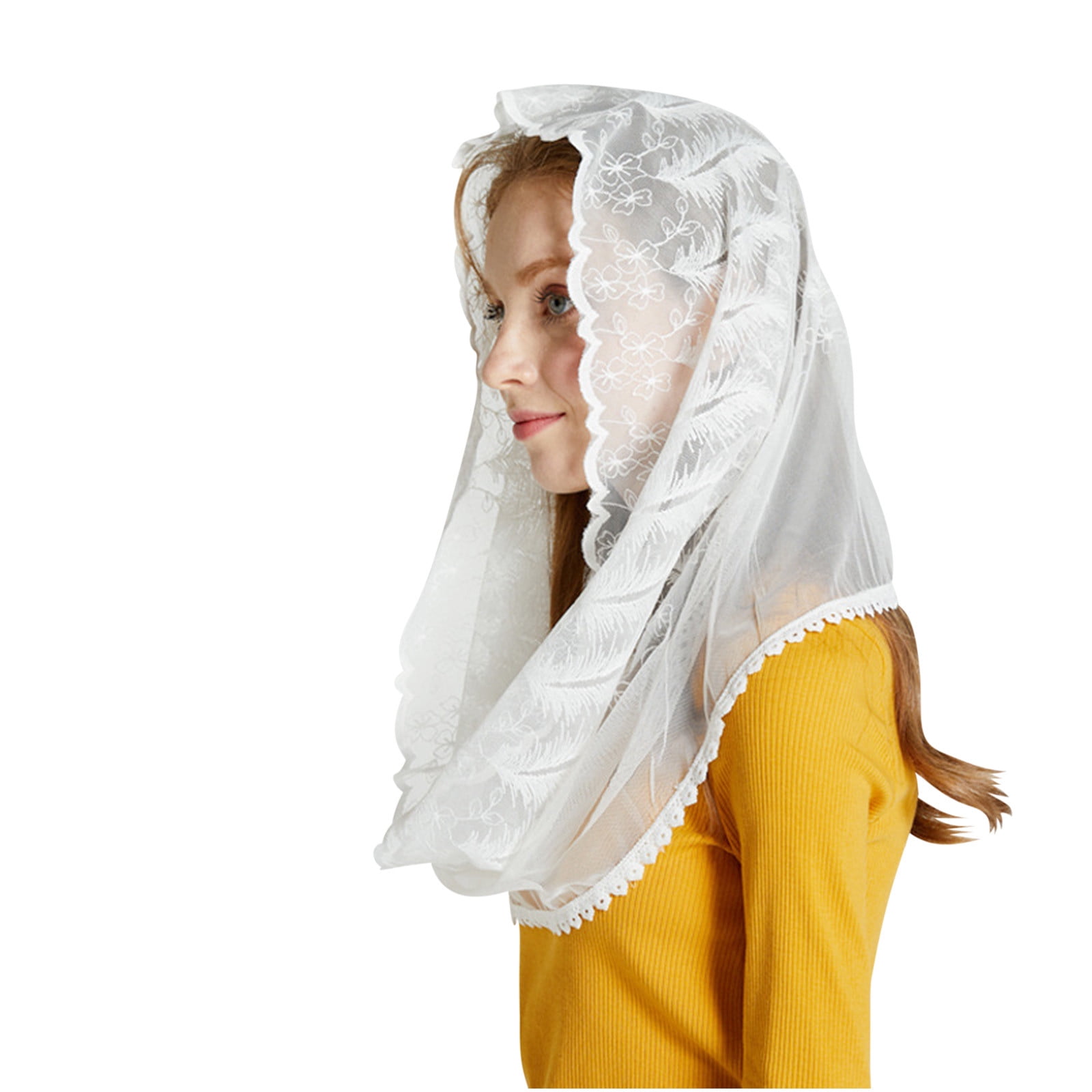 Penkiiy Embroidered Lace Chapel Veil Infinity Veils Catholic Church ...