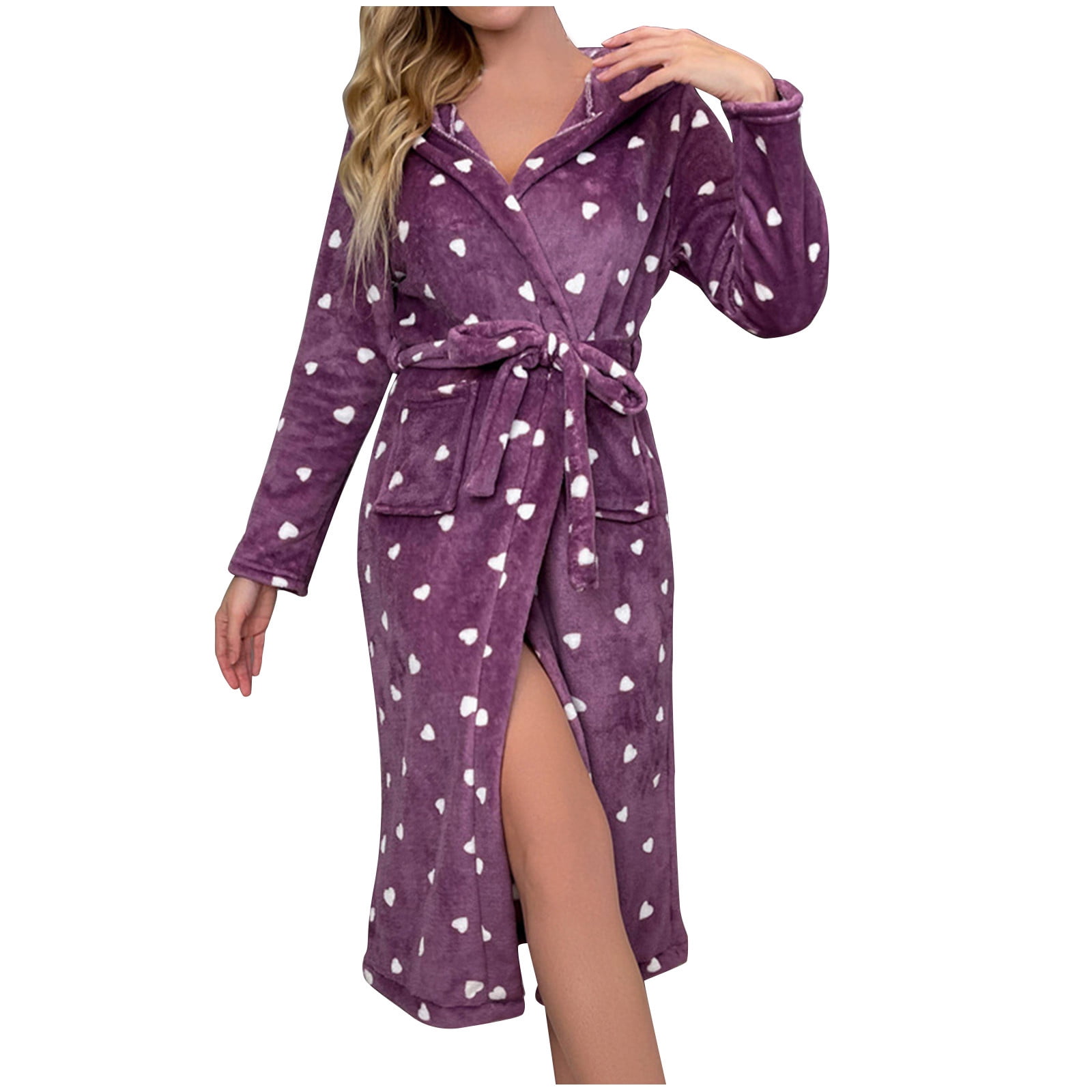 Penkiiy Flannel Bathrobes for Women Women Soft Solid Color Long Sleeve ...