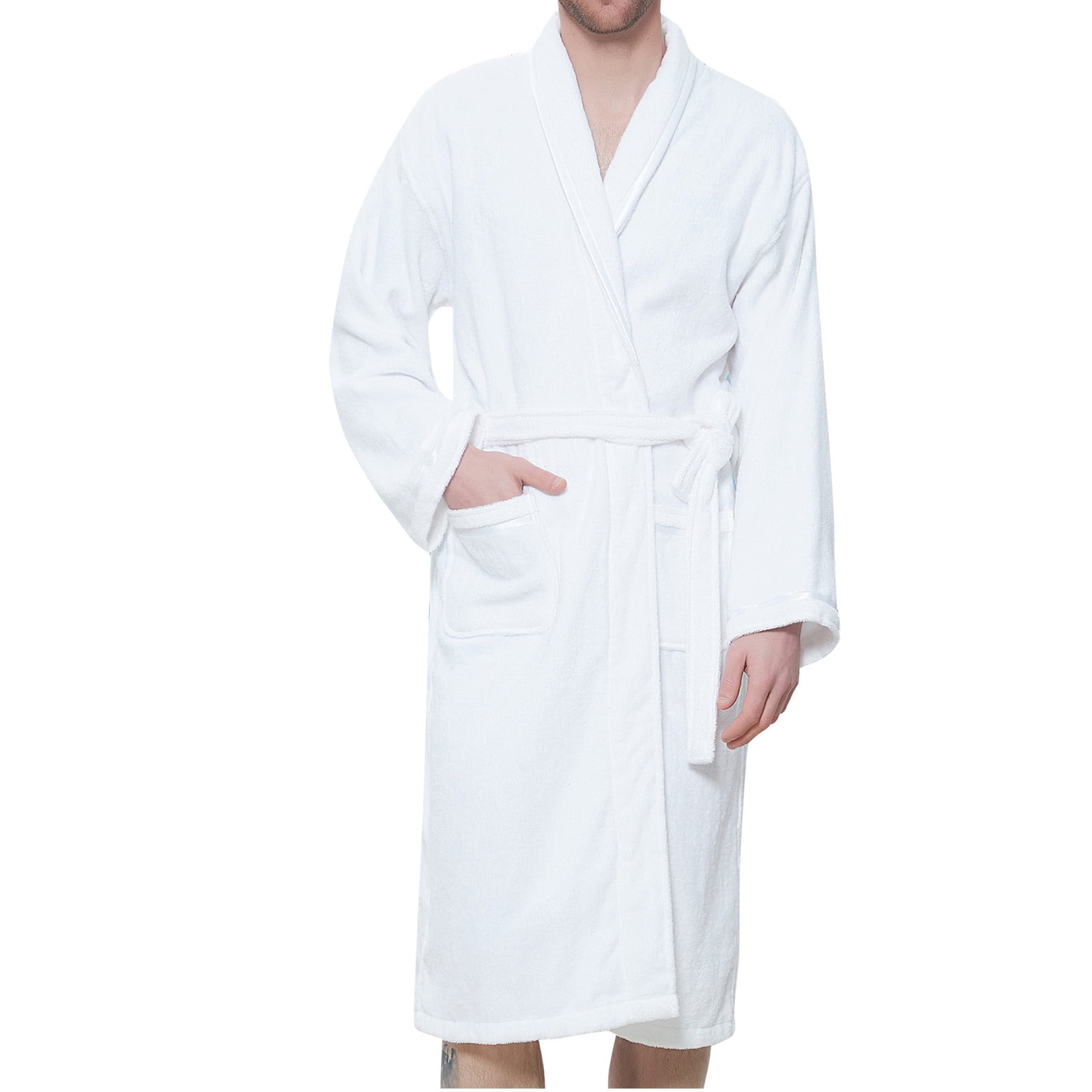 Penkiiy Fleece Robe Bathrobe Men Solid Casual Keep Warm Pocket Night ...
