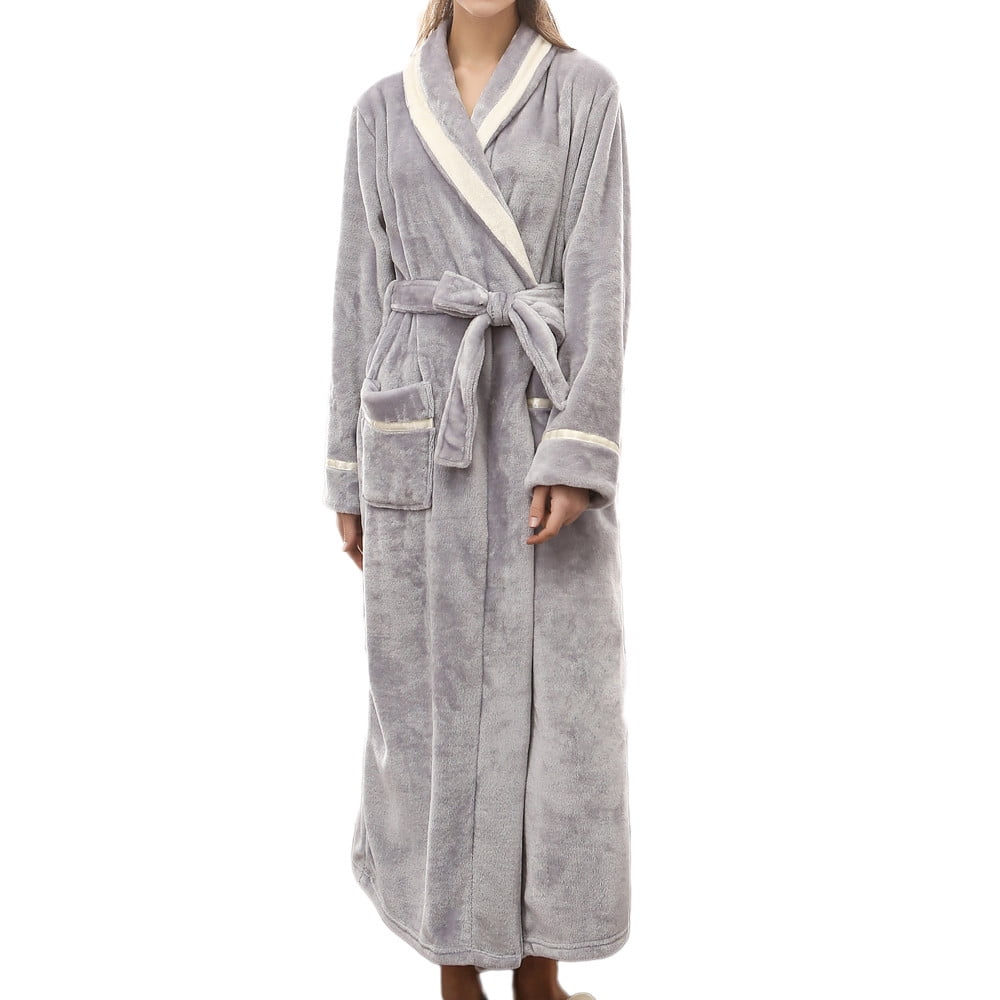 Penkiiy Fleece Robe Bathrobe Women's Winter Lengthened Bathrobe ...