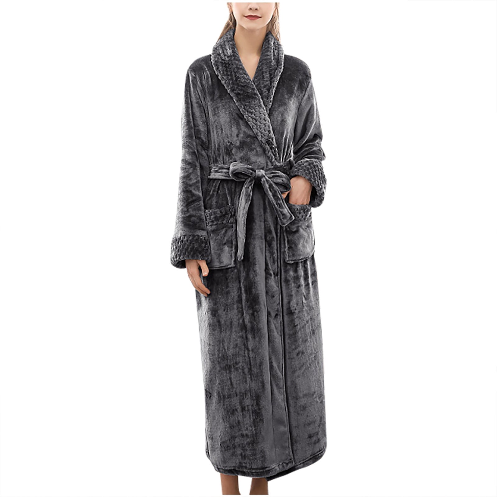 Penkiiy Fleece Robe Bathrobe Women's Winter Warm Nightgown Couple ...