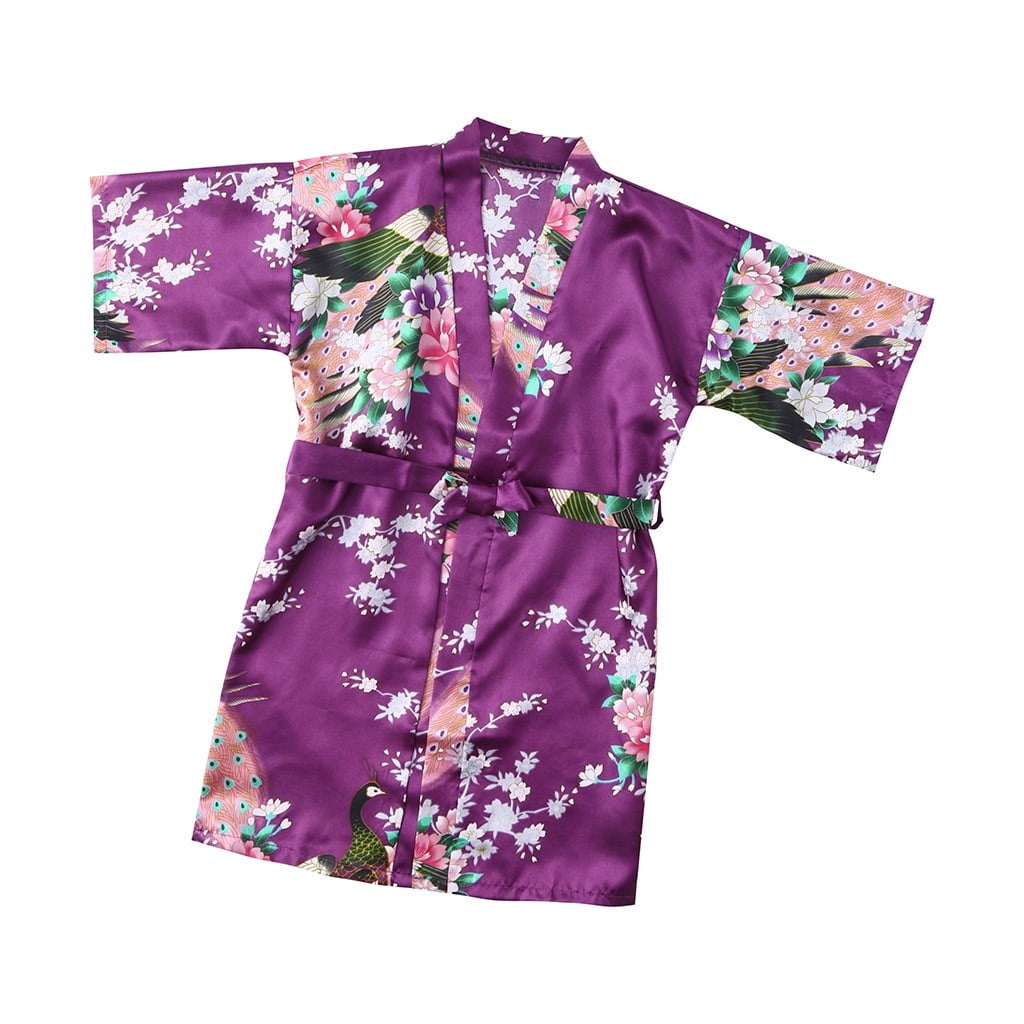 Penkiiy Girl's Kid's Silky Satin Floral Printed Short Kimono Robe for ...