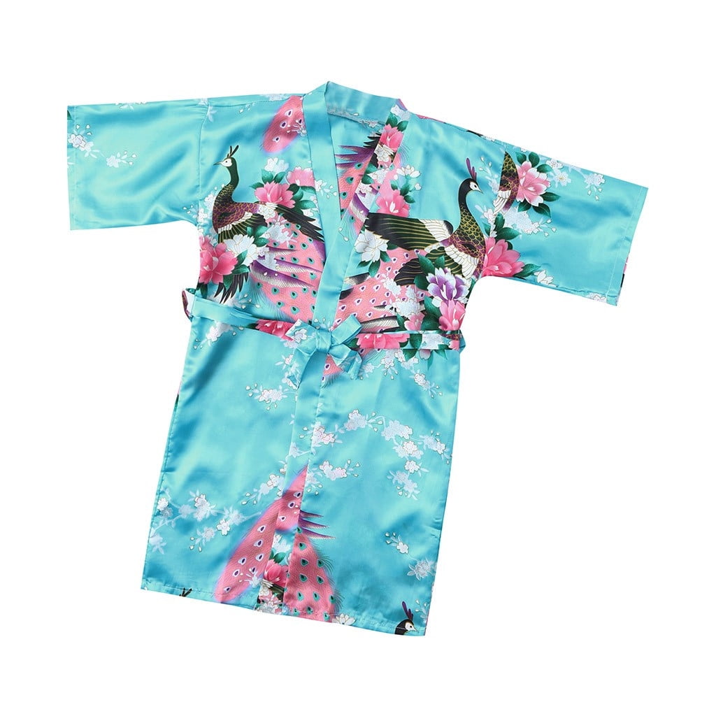 Penkiiy Girl's Kid's Silky Satin Floral Printed Short Kimono Robe for ...