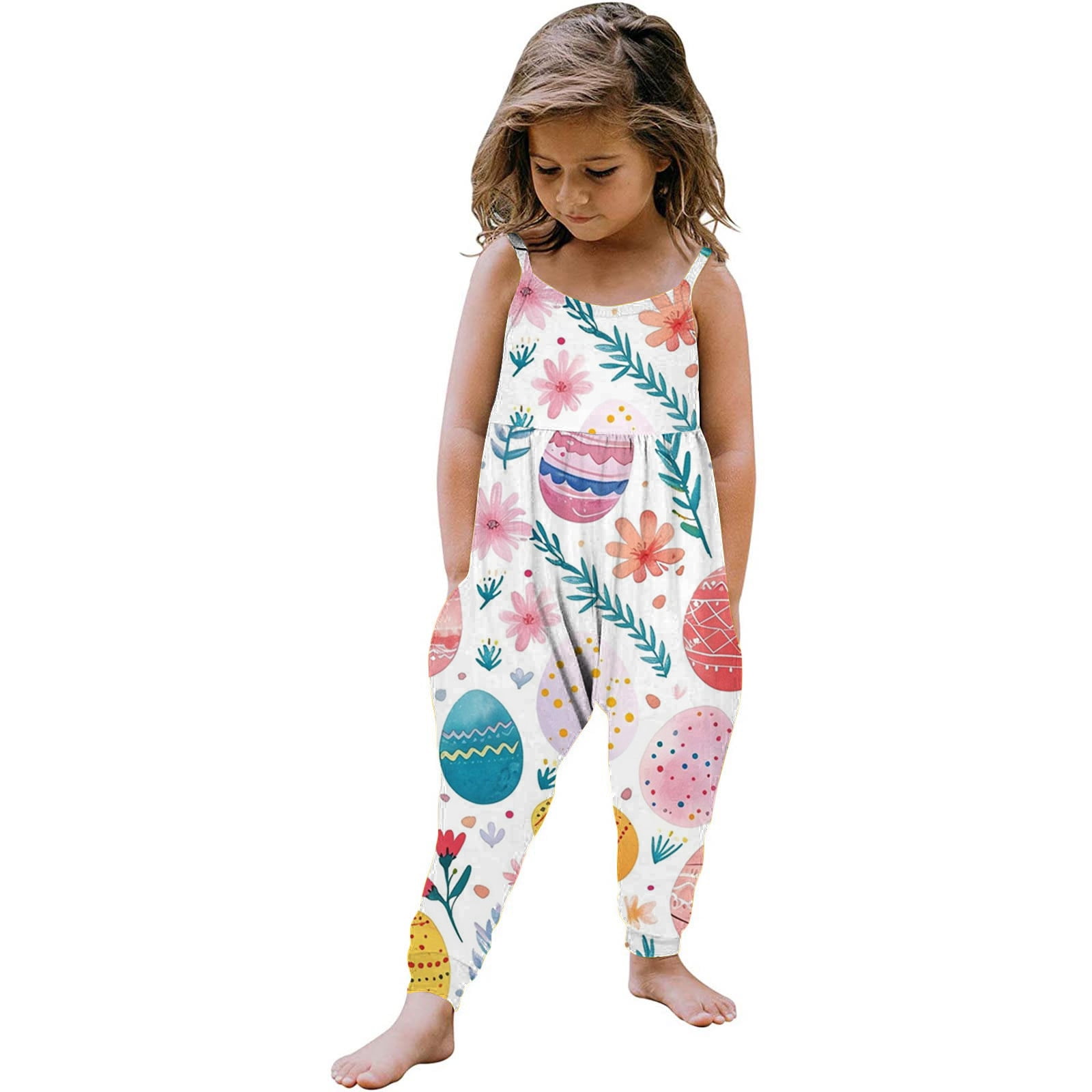 Penkiiy Girls Boys Easter Jumpsuit Romper & Overall with Pockets Spring ...