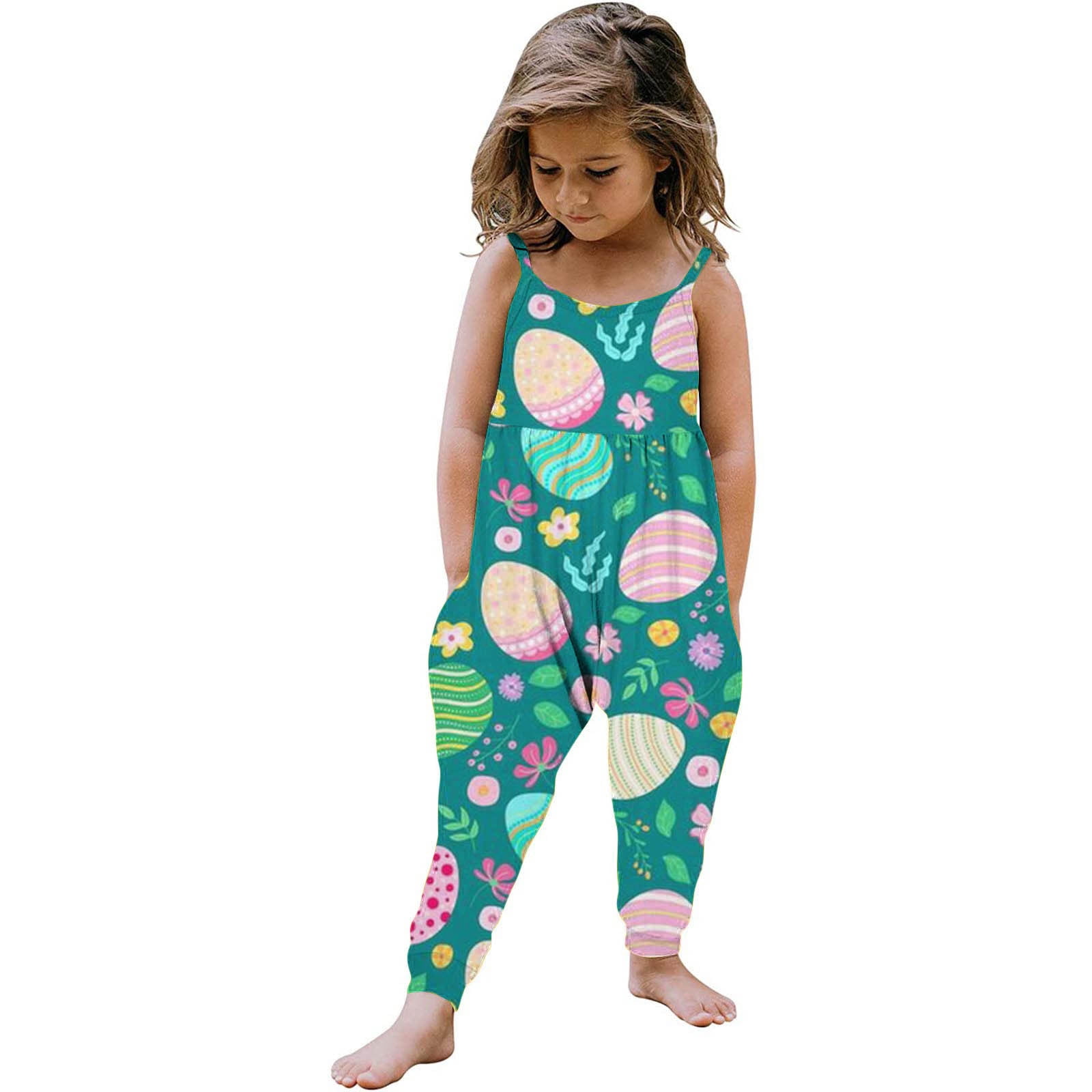 Penkiiy Girls Boys Easter Jumpsuit Romper & Overall with Pockets Spring ...