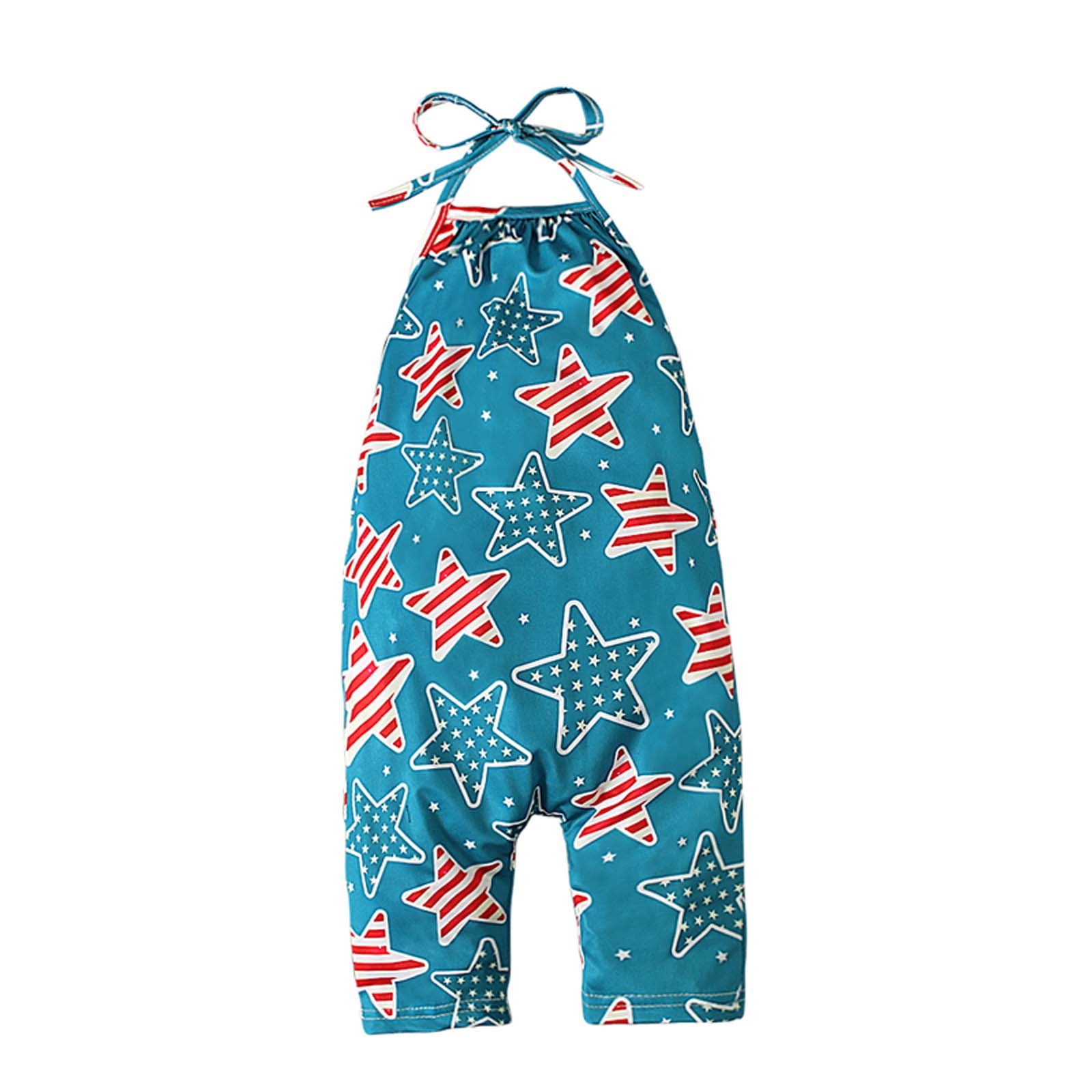 Penkiiy Girls Children's Summer Independence Day Romper Sling ...