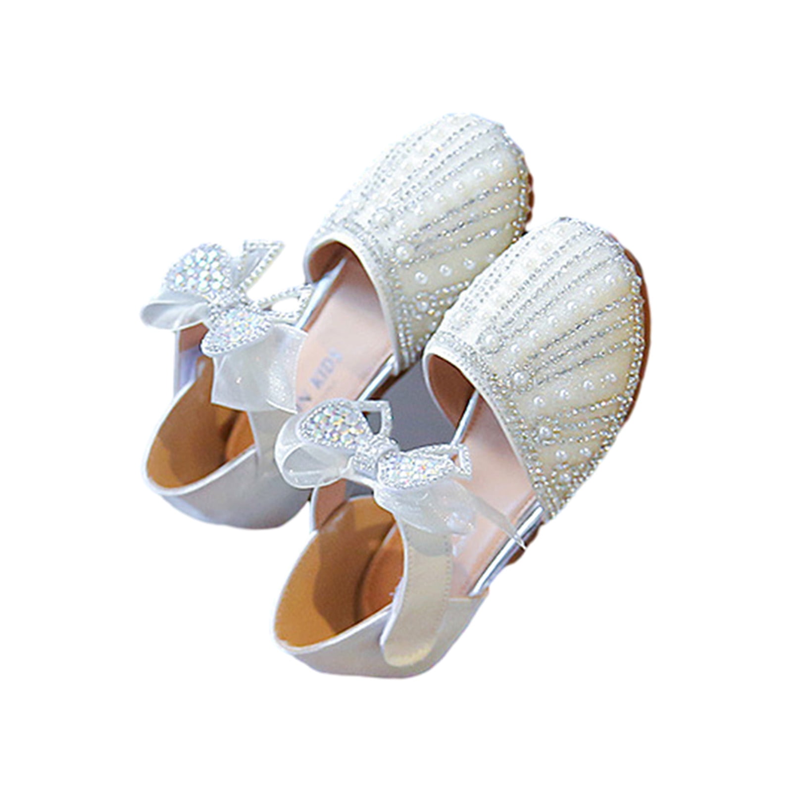 Penkiiy Girls Dress Shoes Mary Jane Flower Bow Princess Shoes Glitter ...