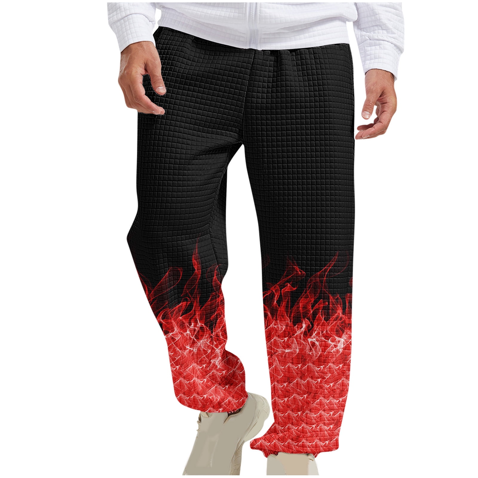 Penkiiy Gradient Flame Print Waffle Sweatpants for Men Drawstring ...