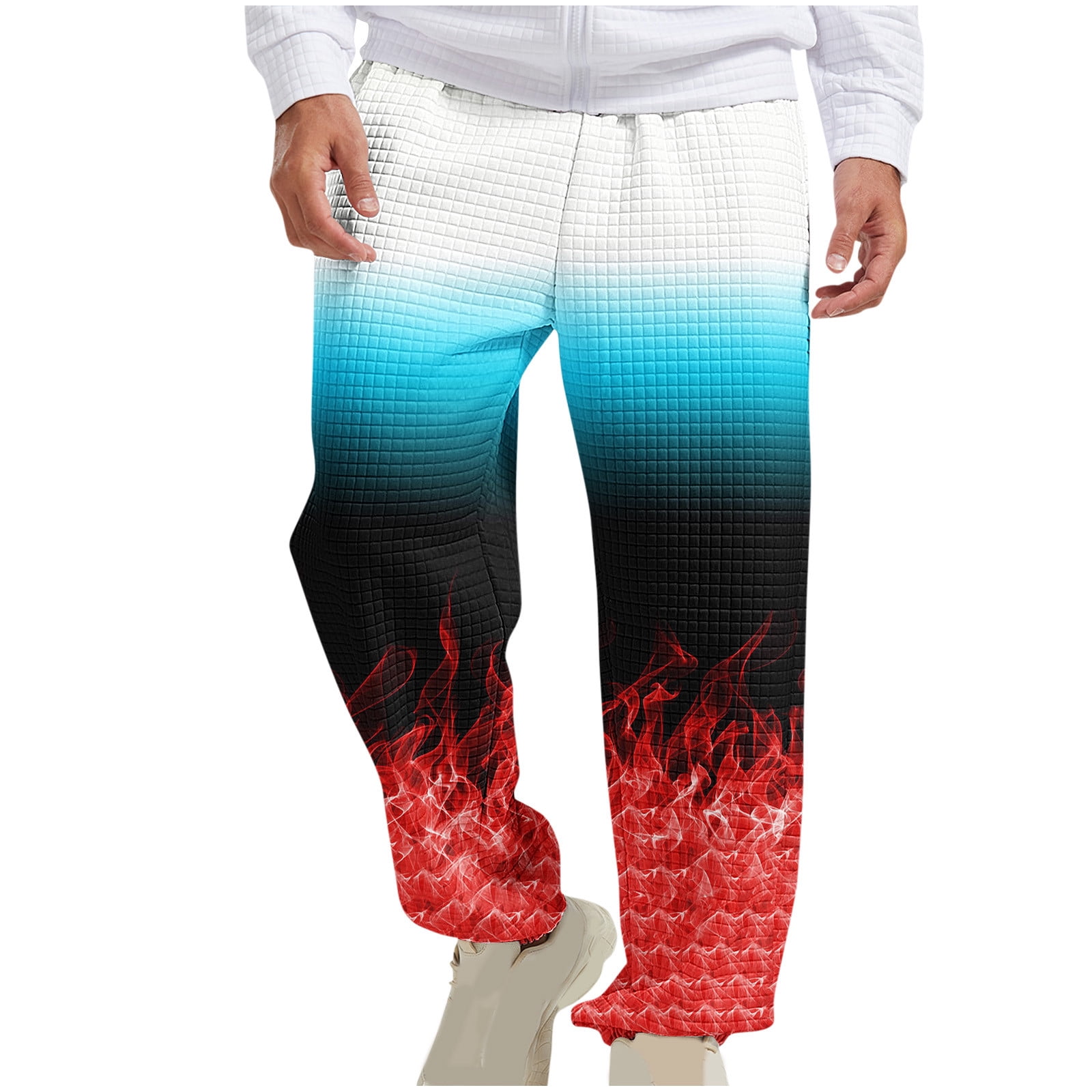 Penkiiy Gradient Flame Print Waffle Sweatpants for Men Drawstring ...