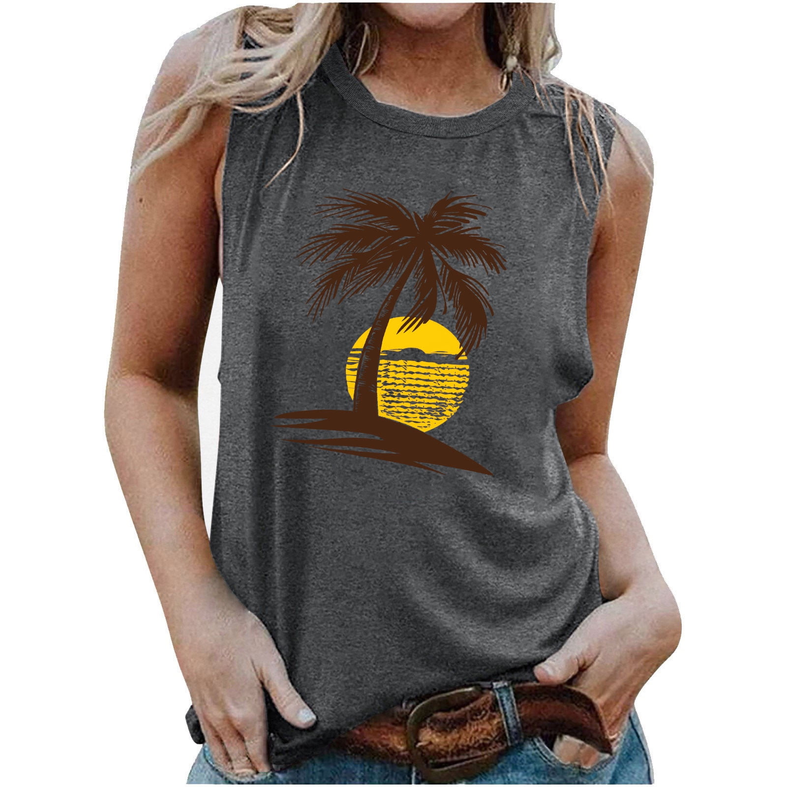 Penkiiy Hawaiian Beach Tank Tops for Women Summer Sunshine Graphic ...