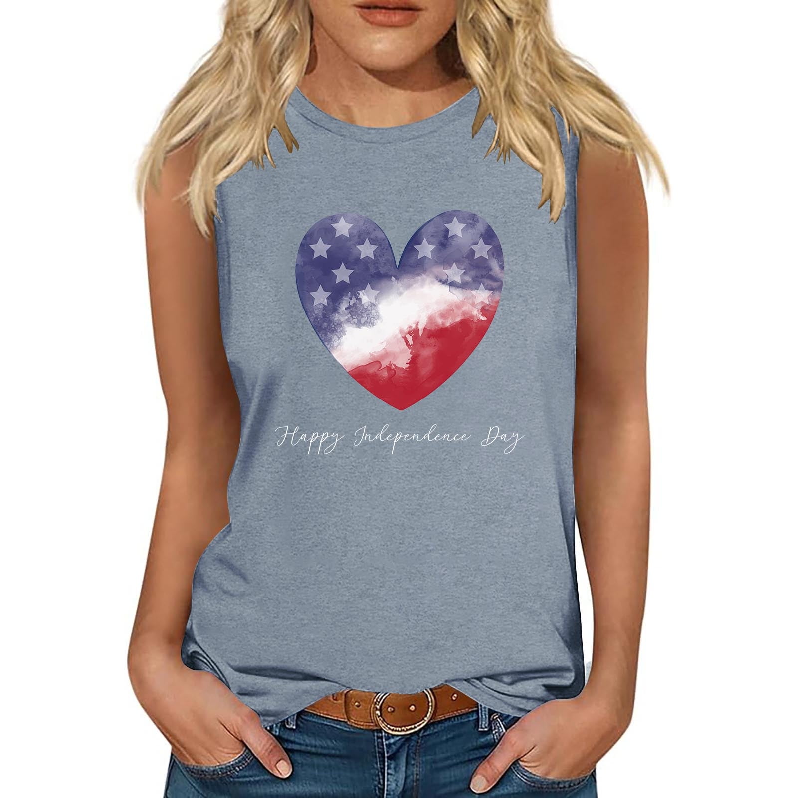 Penkiiy Independence Day American Flag Casual Tank USA Stripes ...