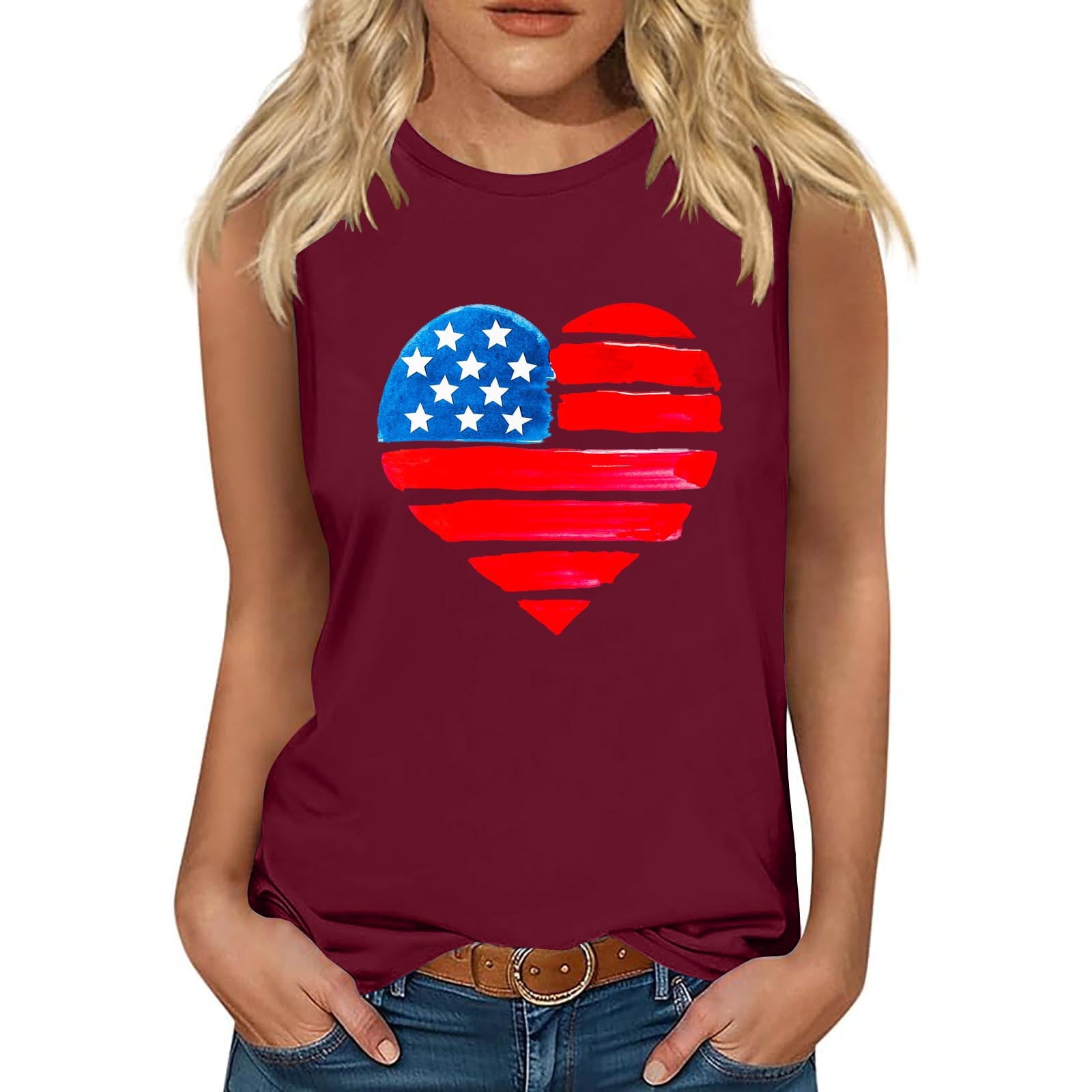 Penkiiy Independence Day Women's Summer Tank Tops Basic Tanks V Neck ...