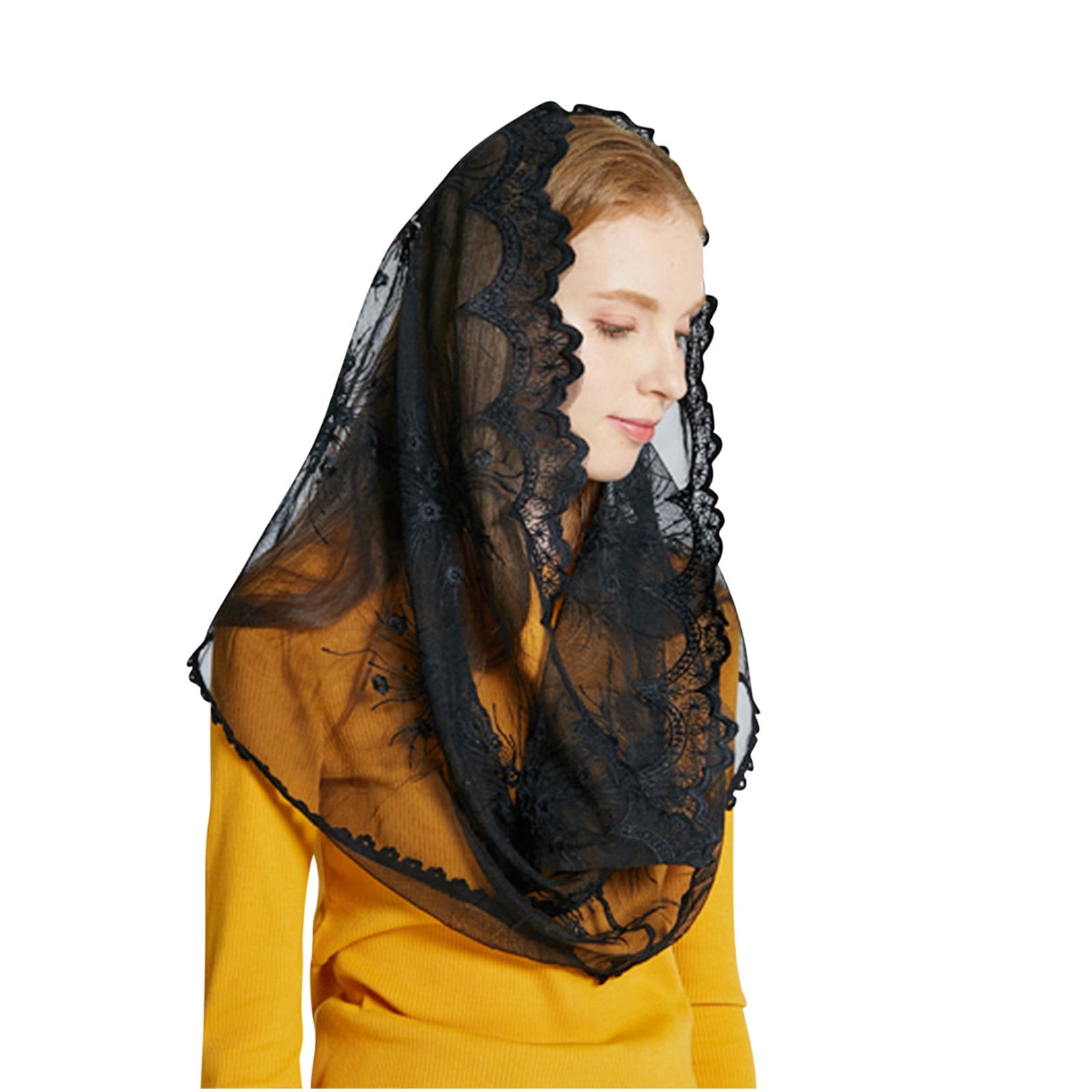 Penkiiy Lace Mantilla Veils Triangle Lace Veil Catholic Church Veils ...