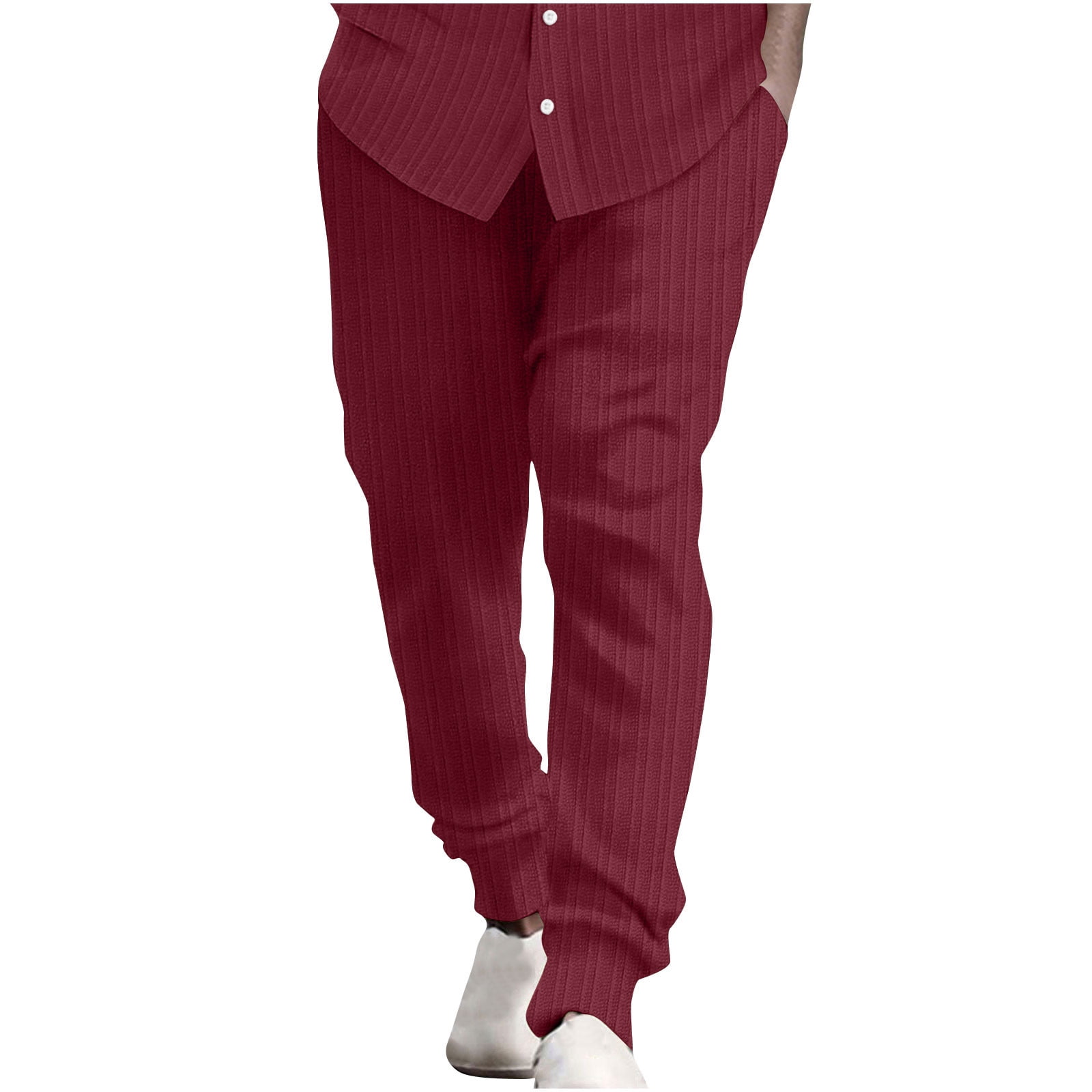 Penkiiy Linen Pants Men Casual Elastic Waist Stripe Pocket Cotton Linen ...