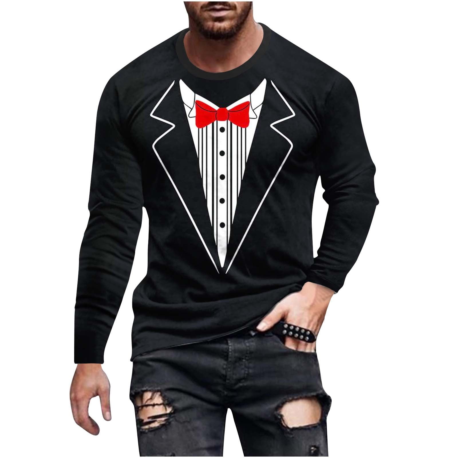 Penkiiy Long Sleeve Tuxedo Shirts for Men | Tuxedo White Funny Faux ...
