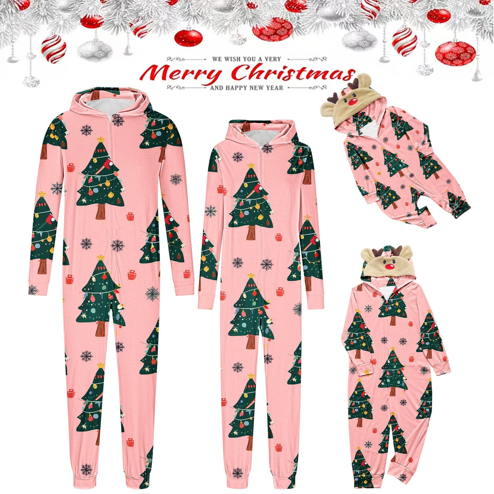 Penkiiy Matching Christmas Onesie Pajamas for Family, Hooded One Piece ...