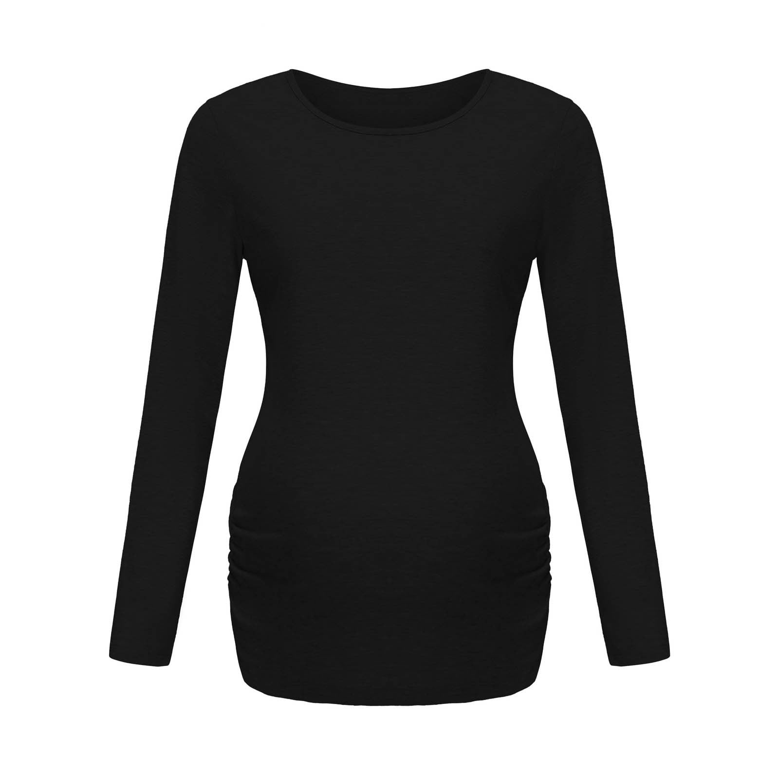 Penkiiy Maternity Shirt Long Sleeve Basic Top Ruch Sides Bodycon Tshirt for Pregnant Women M ...