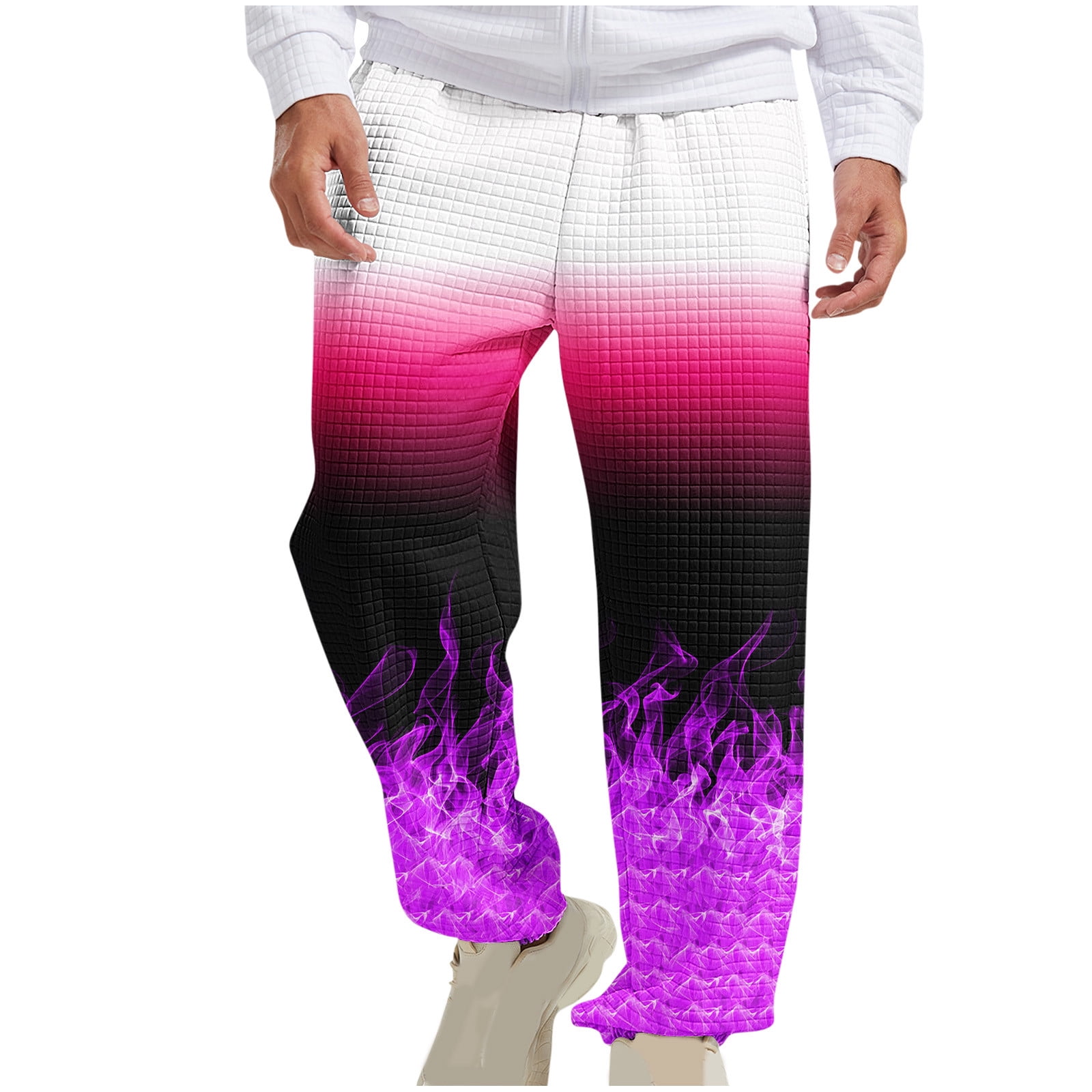 Penkiiy Men 3D Flame Printed Graphic Waffle Sport Jogging Pants Casual ...