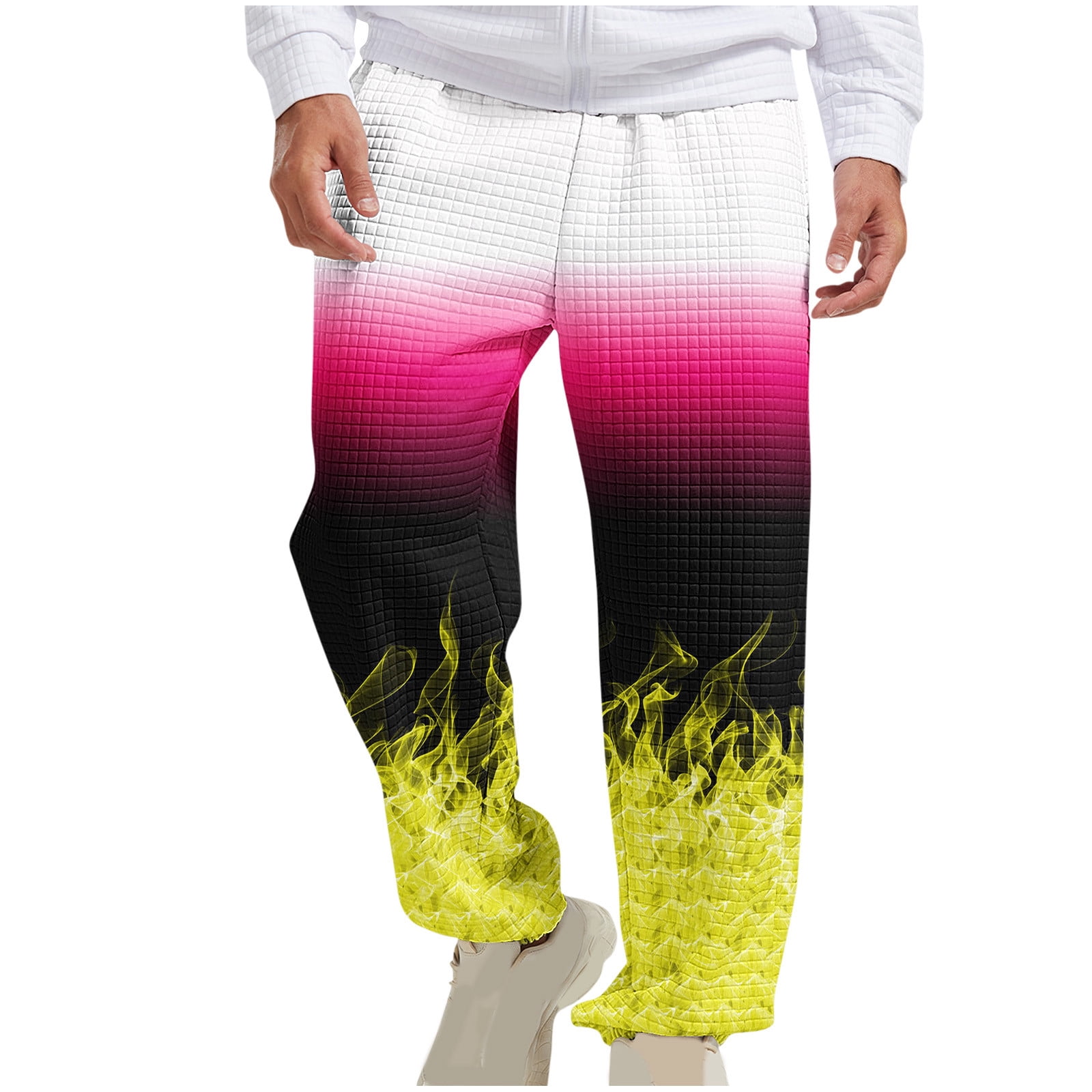 Penkiiy Men 3D Flame Printed Graphic Waffle Sport Jogging Pants Casual ...