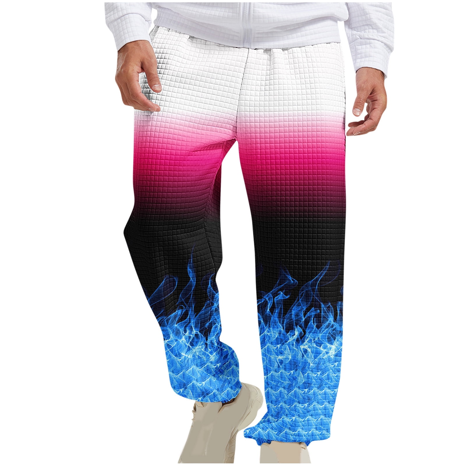 Penkiiy Men 3D Flame Printed Graphic Waffle Sport Jogging Pants Casual ...