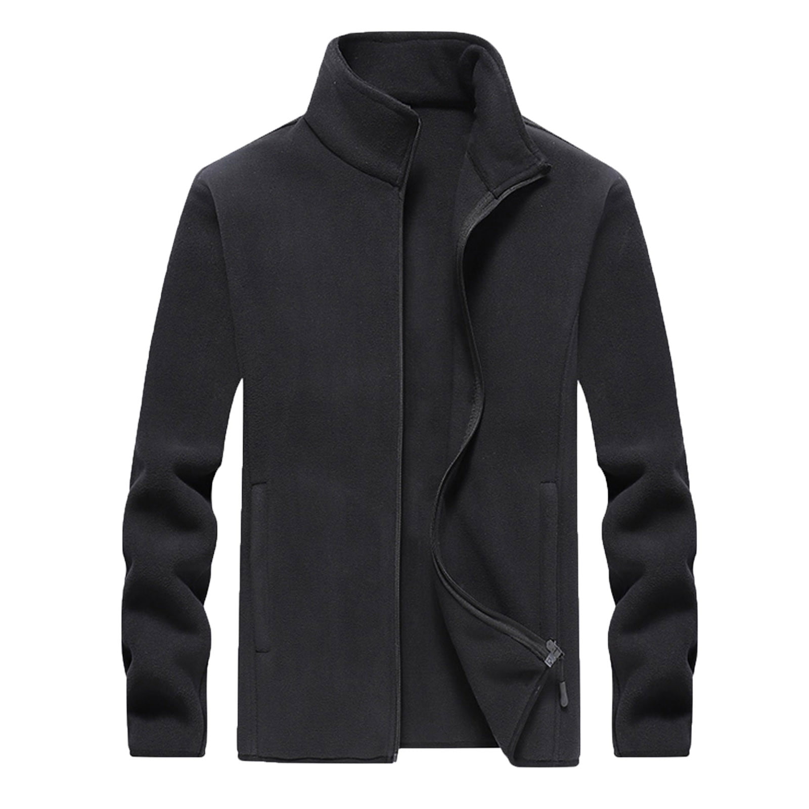 Penkiiy Men's Athleisure Jacket Fleece Zipper Pocket Stand Collar Tops ...