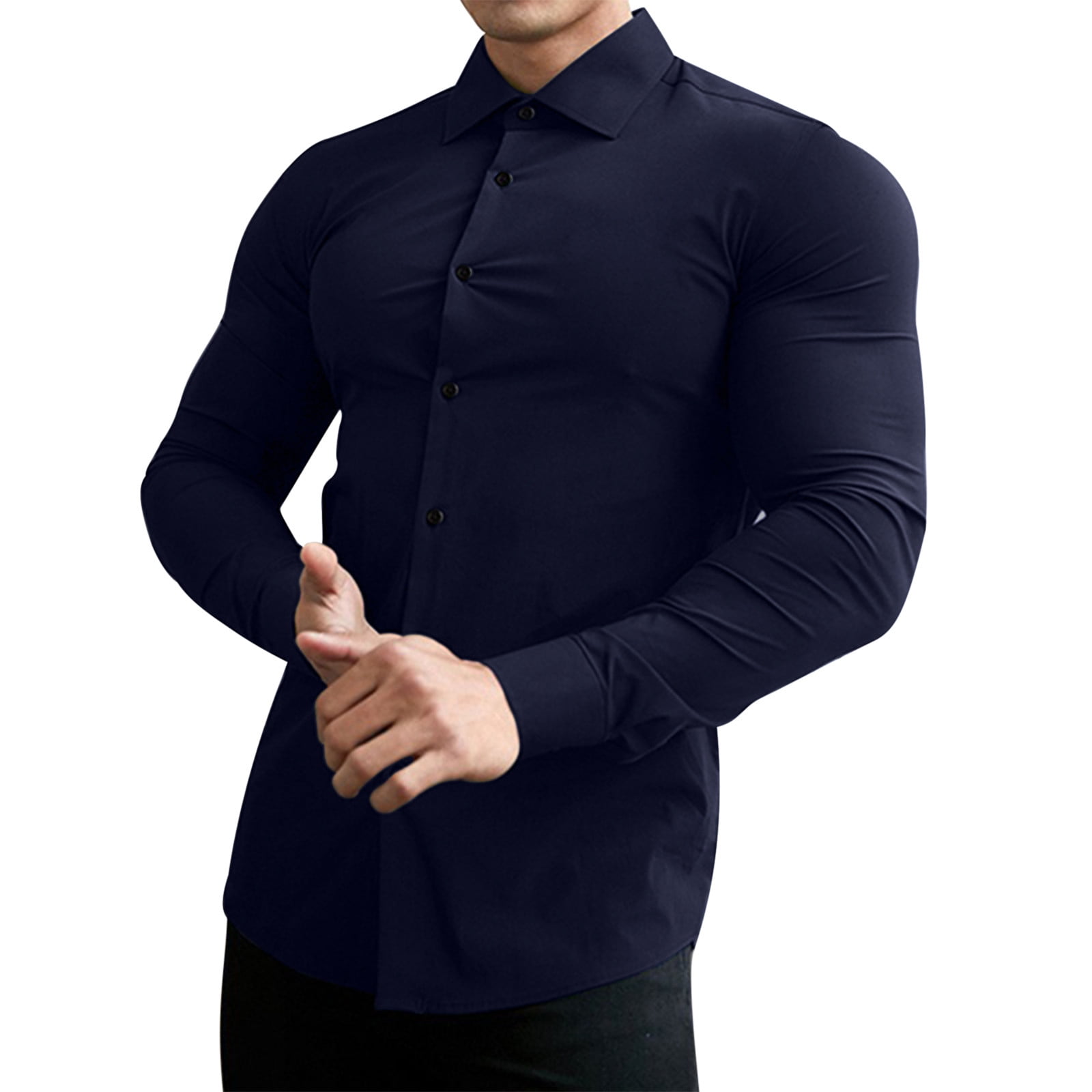 Penkiiy Men's Muscle Dress Shirts Slim Fit Stretch Long&Short Sleeve Casual Button Down Shirt ...