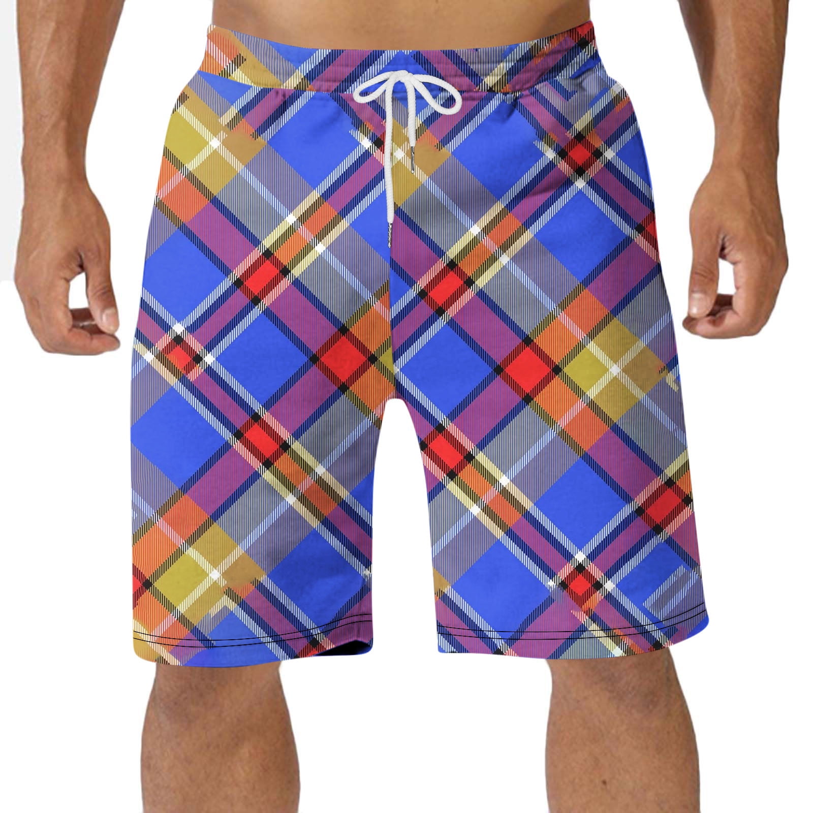 Penkiiy Men's Plaid Graphic Print Drawstring Waist Swim Trunks Beach ...