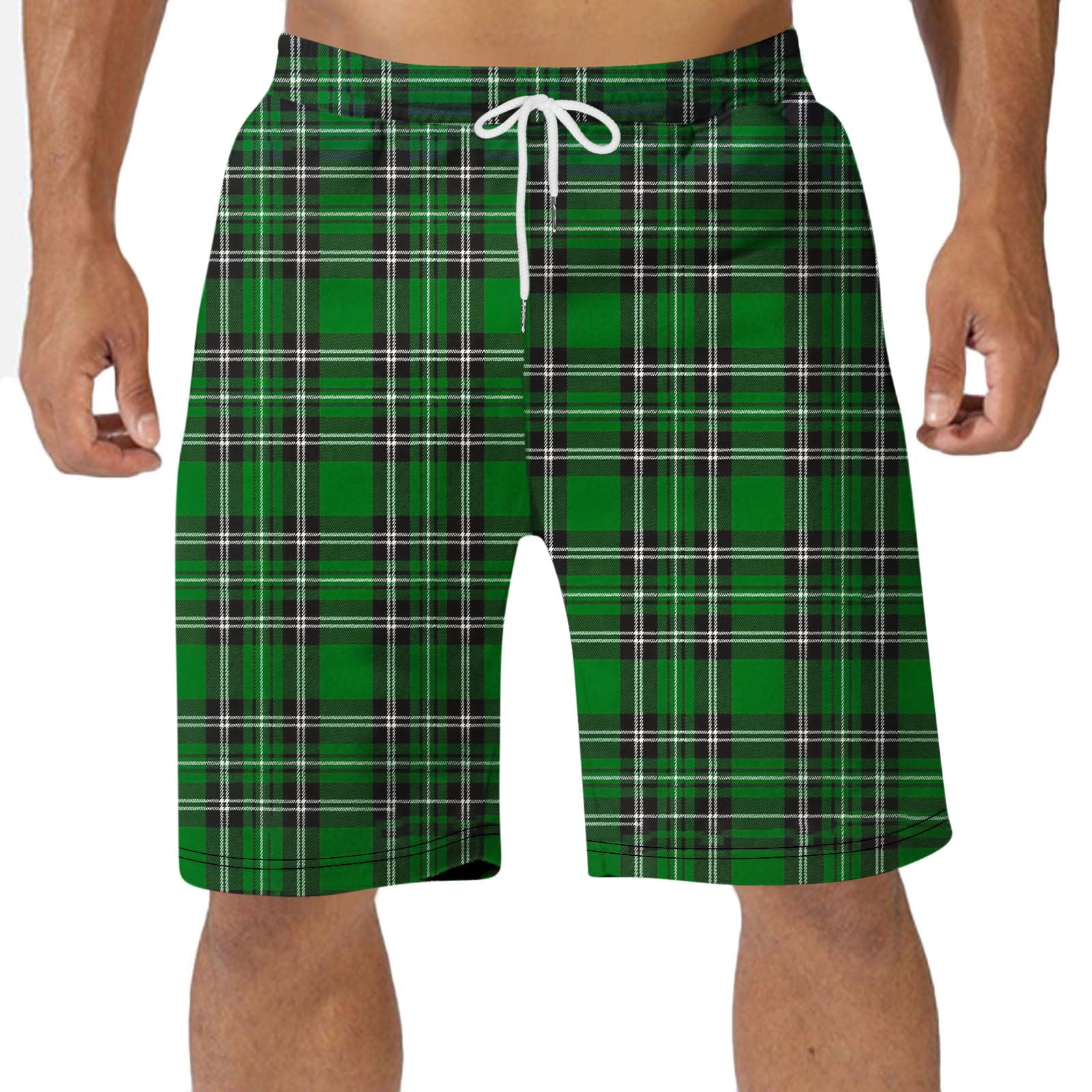 Penkiiy Men's Plaid Swim Trunks Drawstring Waist Board Beach Shorts ...