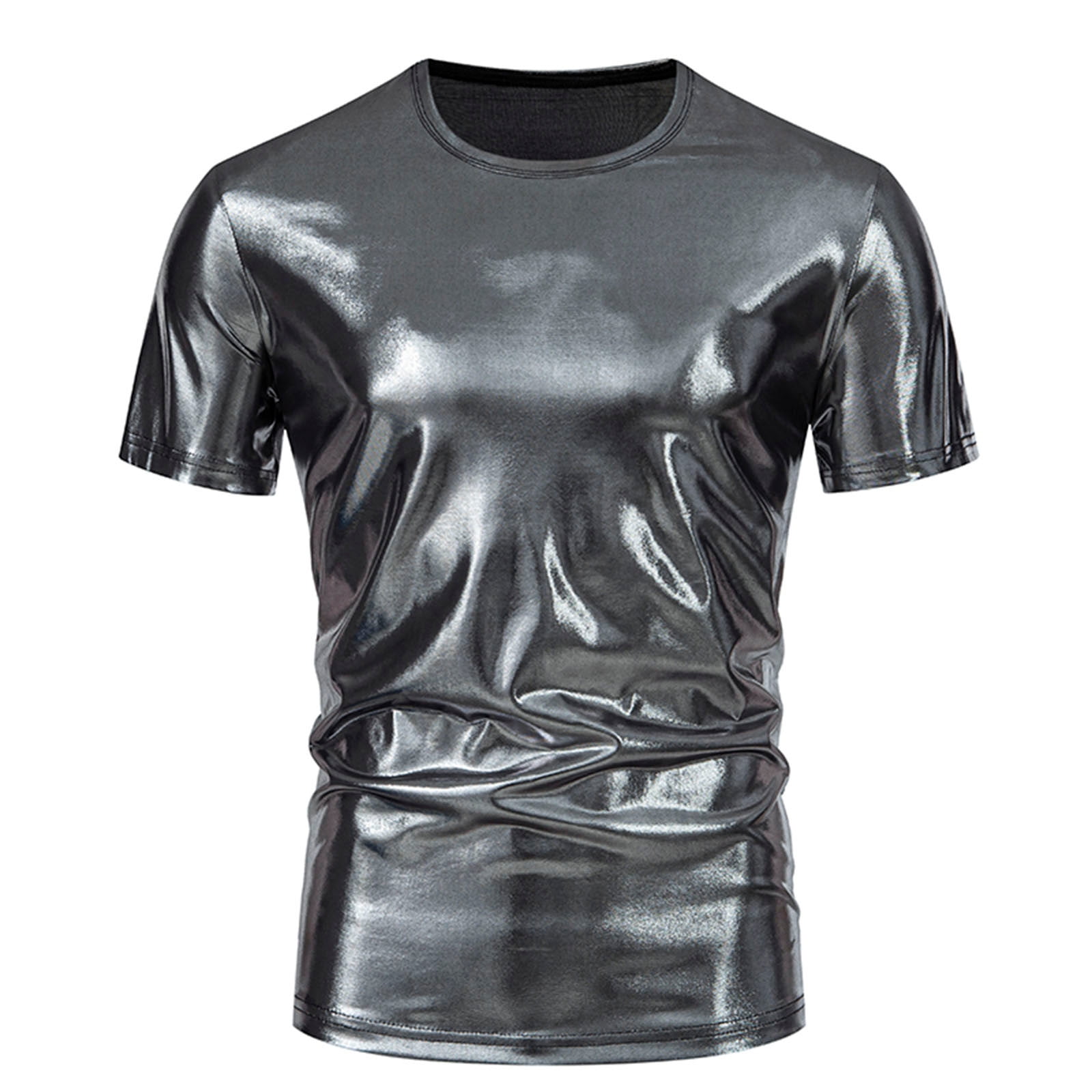 Penkiiy Men's Shiny Rave Tanks Short Sleeve Bodycon 70s Disco Dance ...
