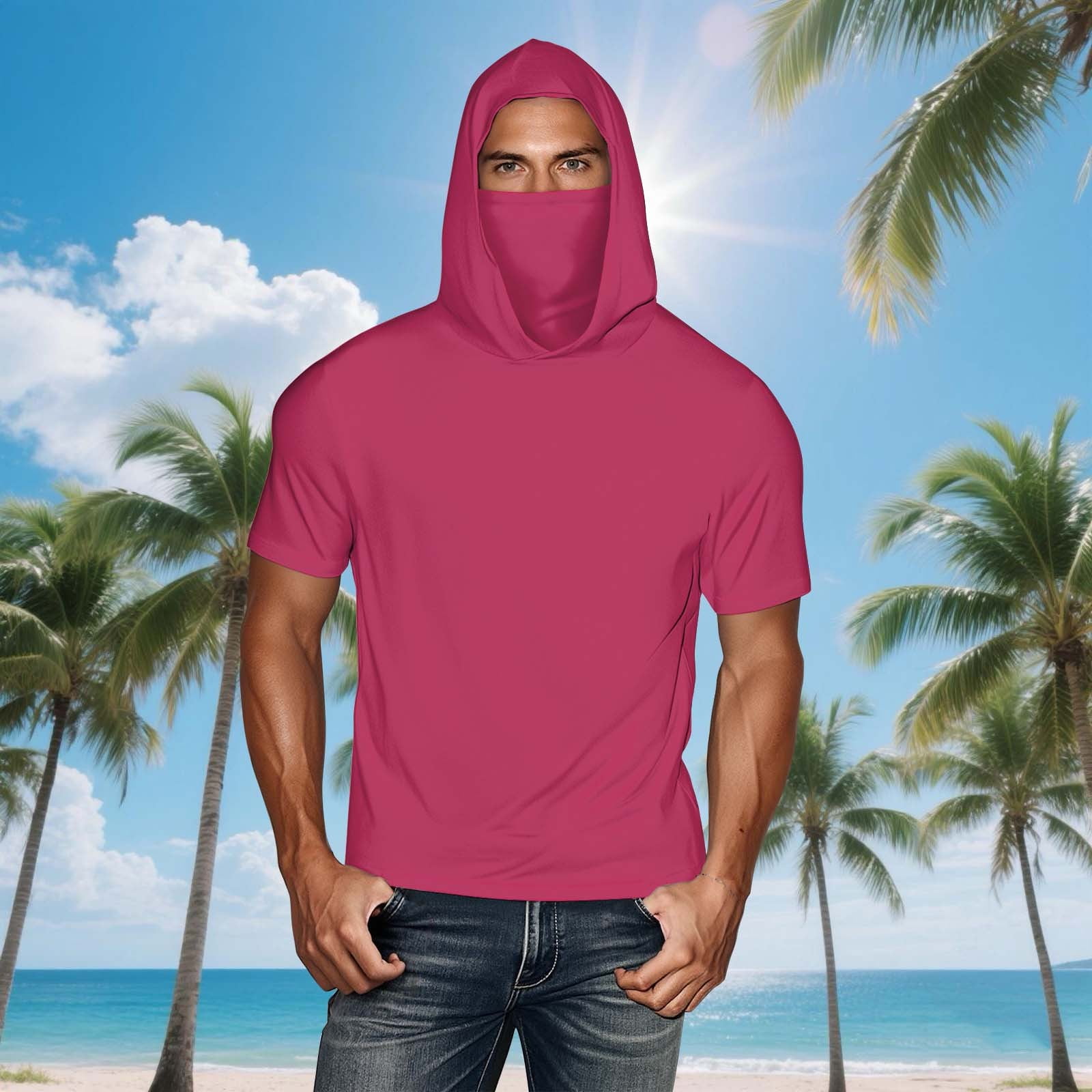 Penkiiy Men's UPF 50+ Sun Protection Short Sleeve Hoodie with Face Mask ...