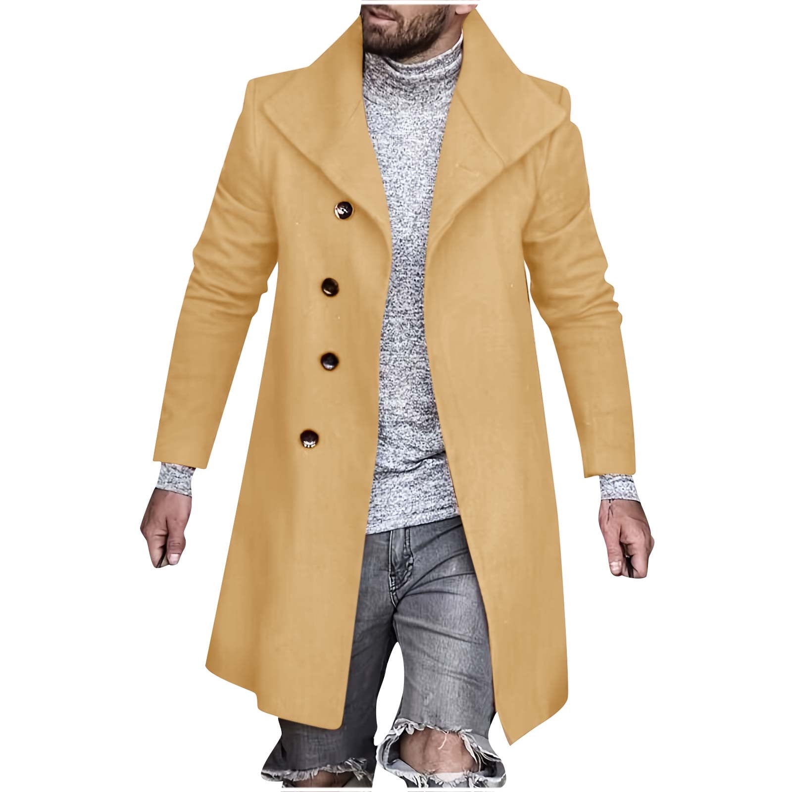 Penkiiy Men's Wool Blend Pea Coat Notched Collar Single Breasted ...