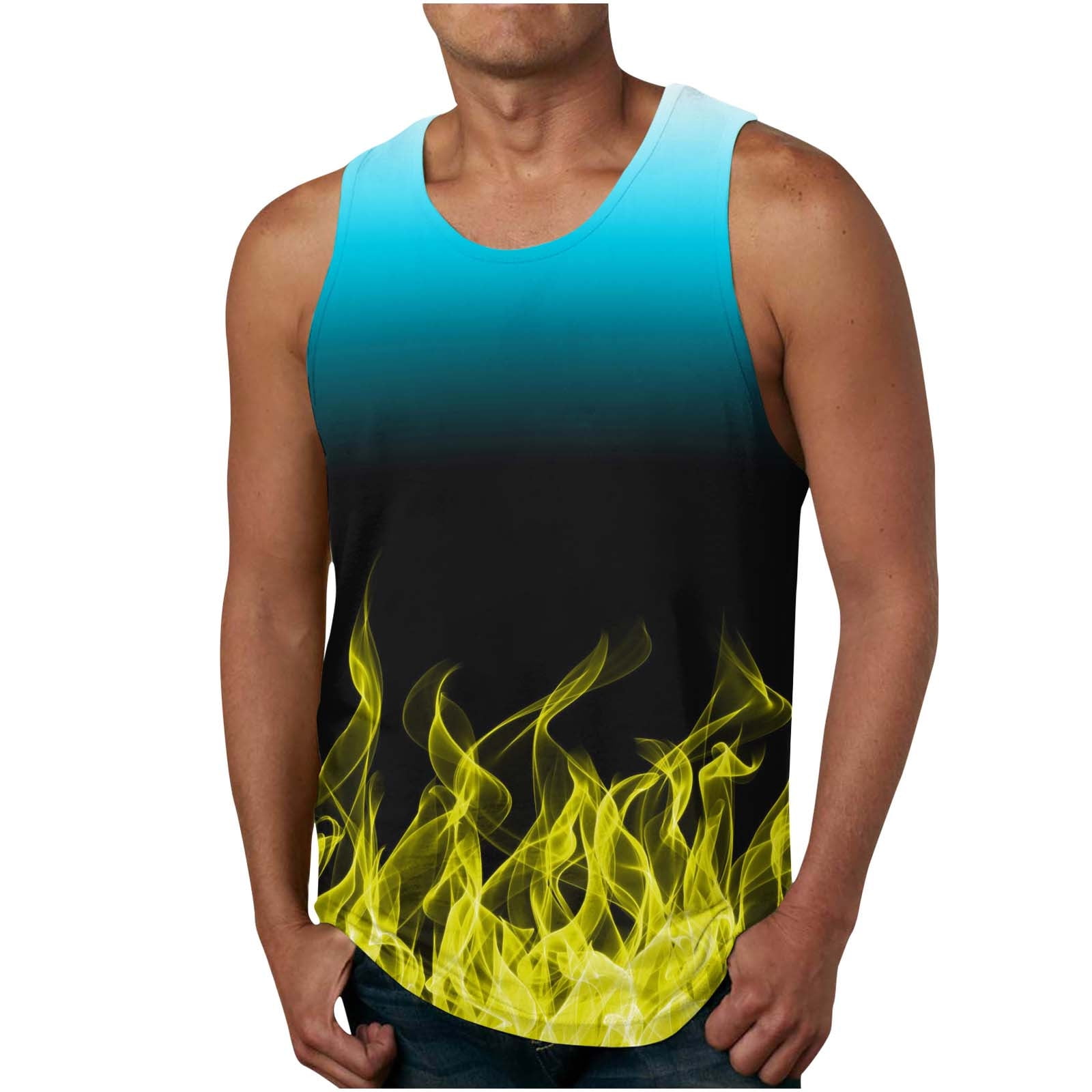 Penkiiy Mens 3D Flame Tank Top Novelty Graphic Breathable Sleeveless ...
