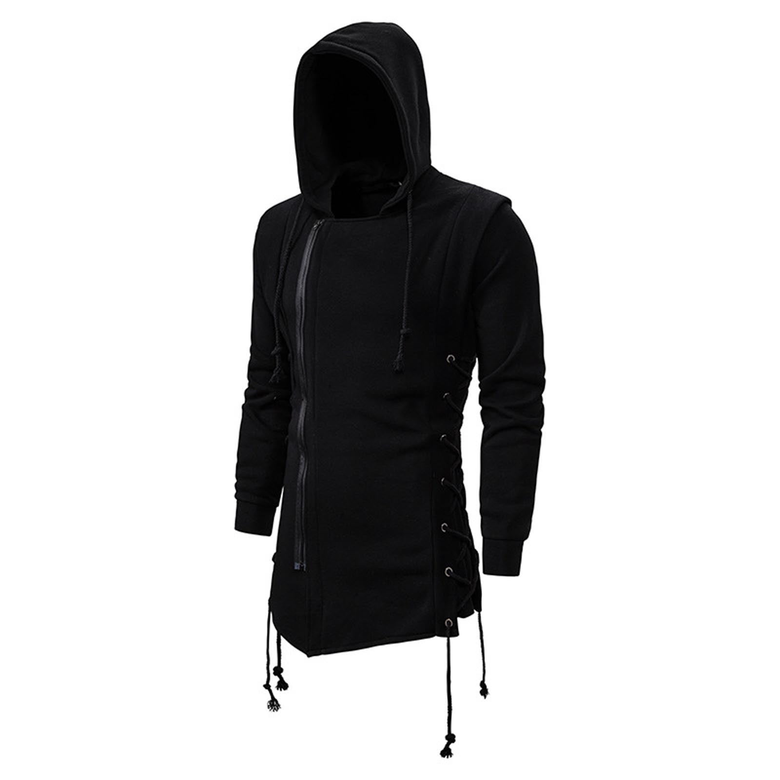 Penkiiy Mens Gothic Steampunk Hoodie Men's Hoodies Cool Side Zipper ...
