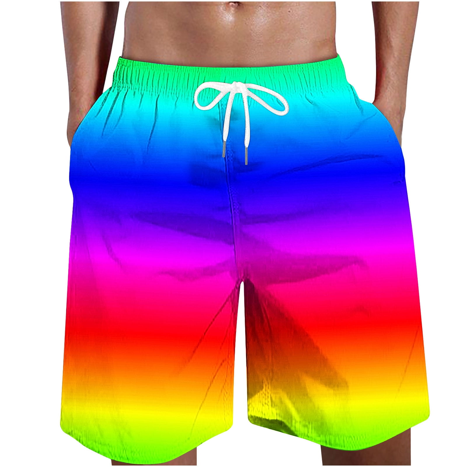 Penkiiy Mens Rainbow Swim Trunks Beach Shorts for Men Bathing Suits ...