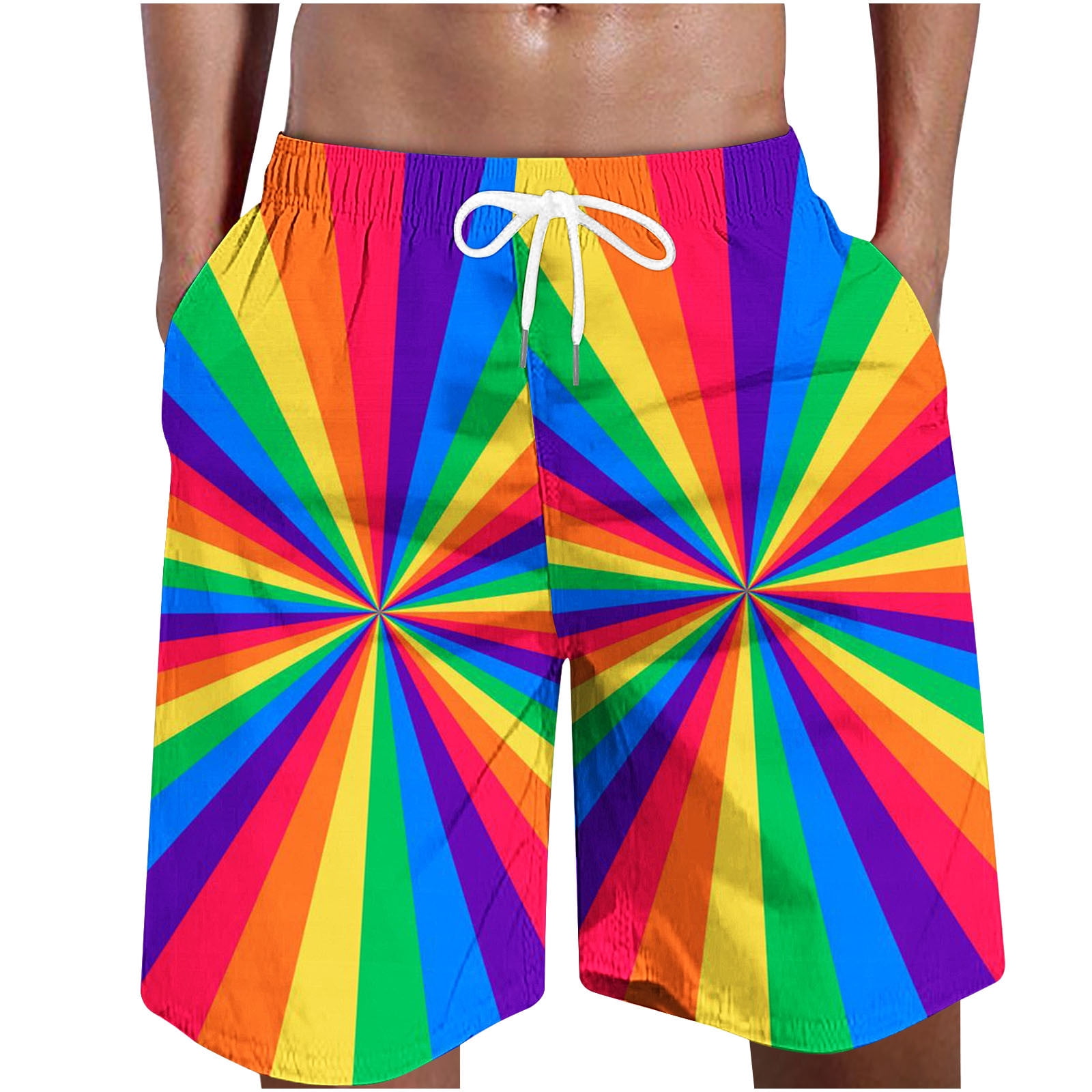 Penkiiy Mens Rainbow Swim Trunks Short Swimming Trunks with Mesh Lining ...