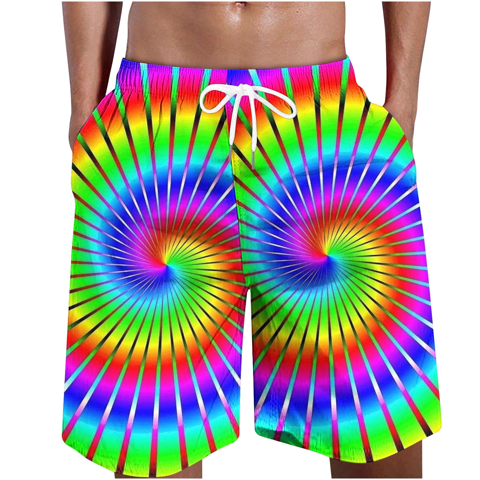 Penkiiy Mens Rainbow Swim Trunks Short Swimming Trunks with Mesh Lining ...