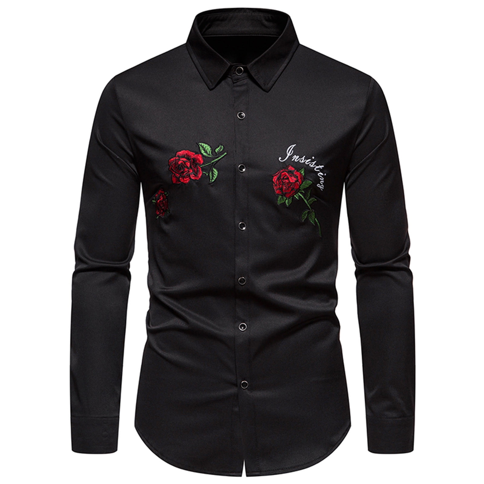 Penkiiy Mens Rose Embroidery Design Slim Fit Long Sleeve Button Down ...