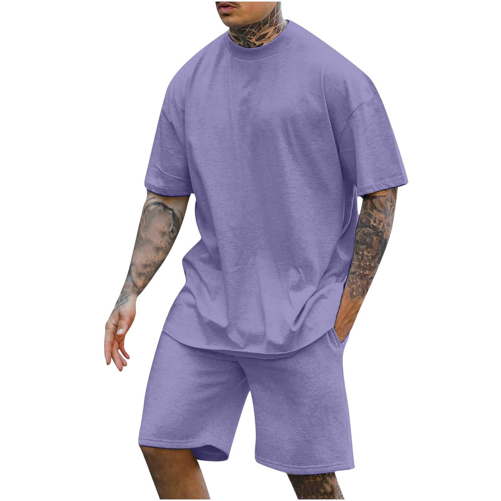 Penkiiy Mens Short Sets 2 Piece Outfits Men Casual Round Neck Solid