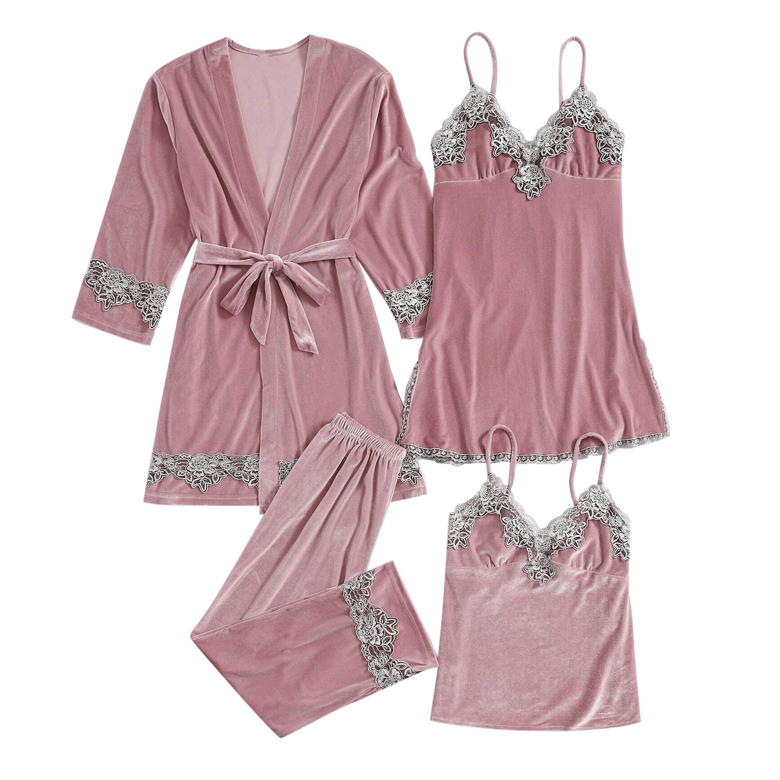 Penkiiy Nightgown Gold Velvet Pajamas Lace Nightdress Underwear ...