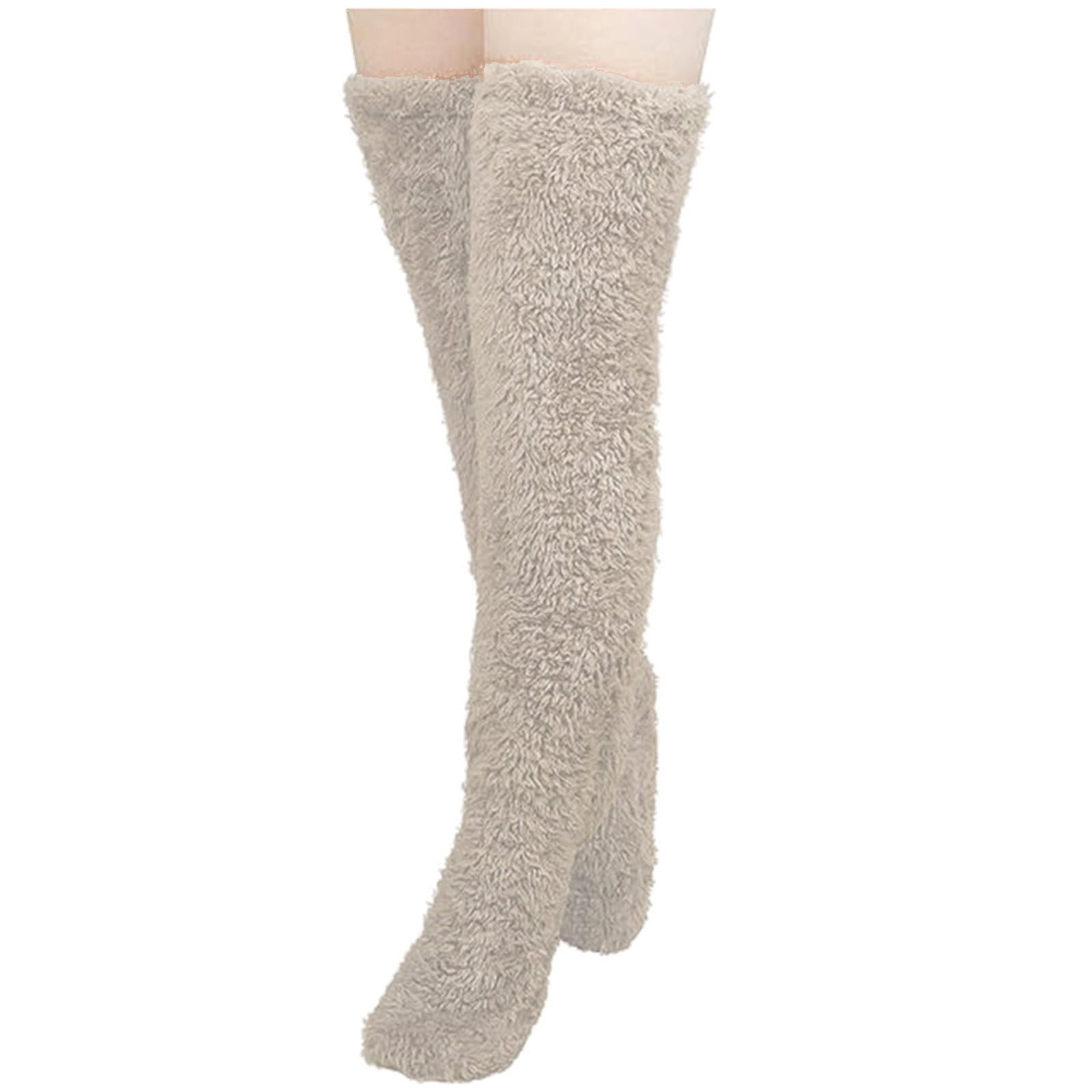 Penkiiy Over Knee High Fuzzy Socks Plush Slipper Stockings Furry Long ...