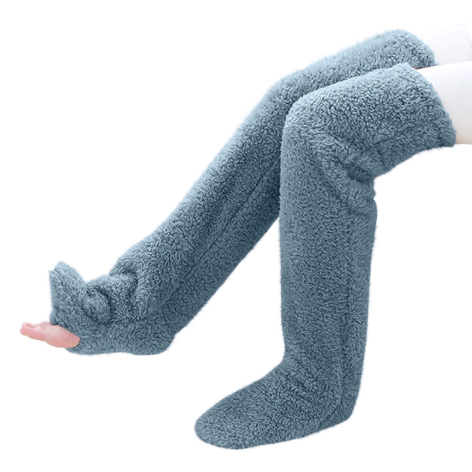 Penkiiy Over Knee High Fuzzy Socks Plush Slipper Stockings Furry Long ...