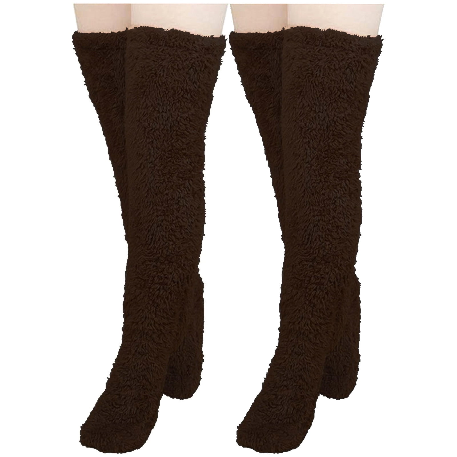 Penkiiy Over Knee High Fuzzy Socks Plush Slipper Stockings Furry Long ...