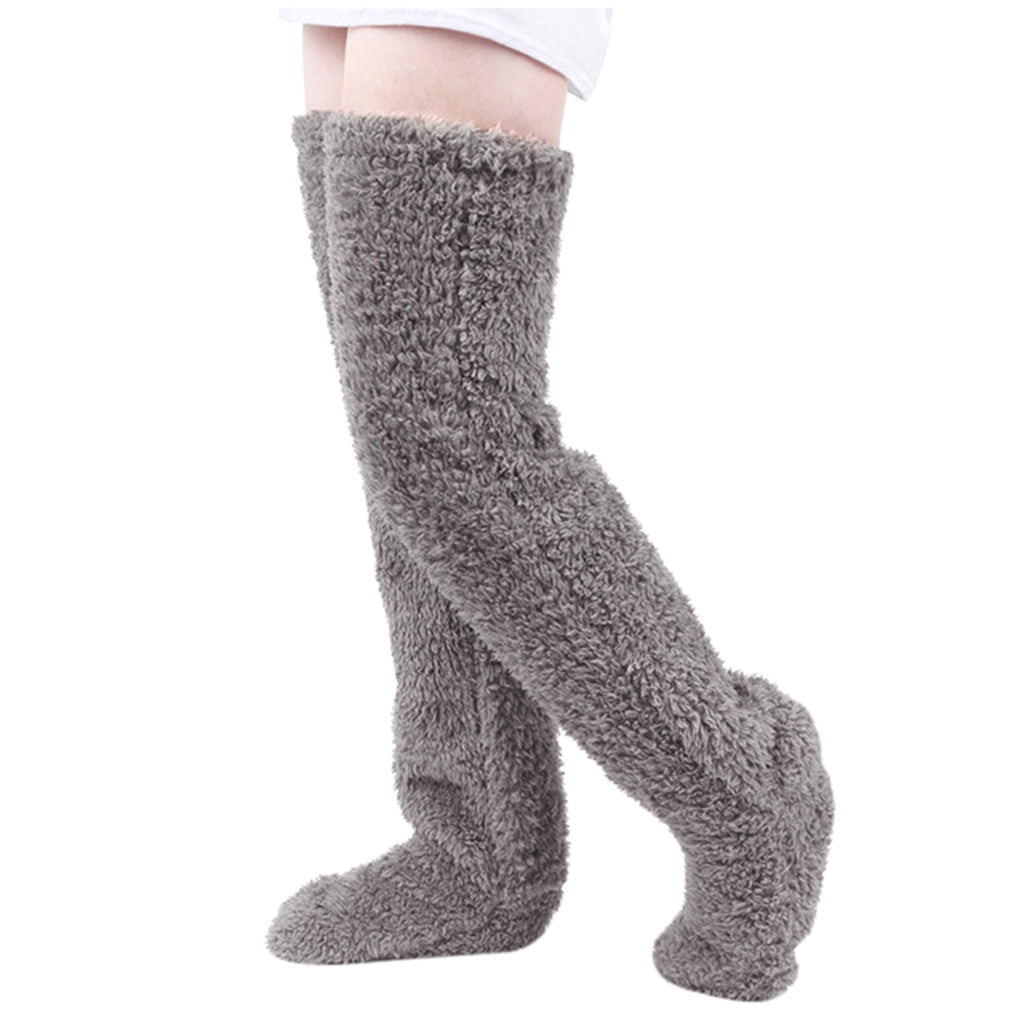 Penkiiy Over Knee High Fuzzy Socks, Plush Slipper Stockings, Winter Leg ...