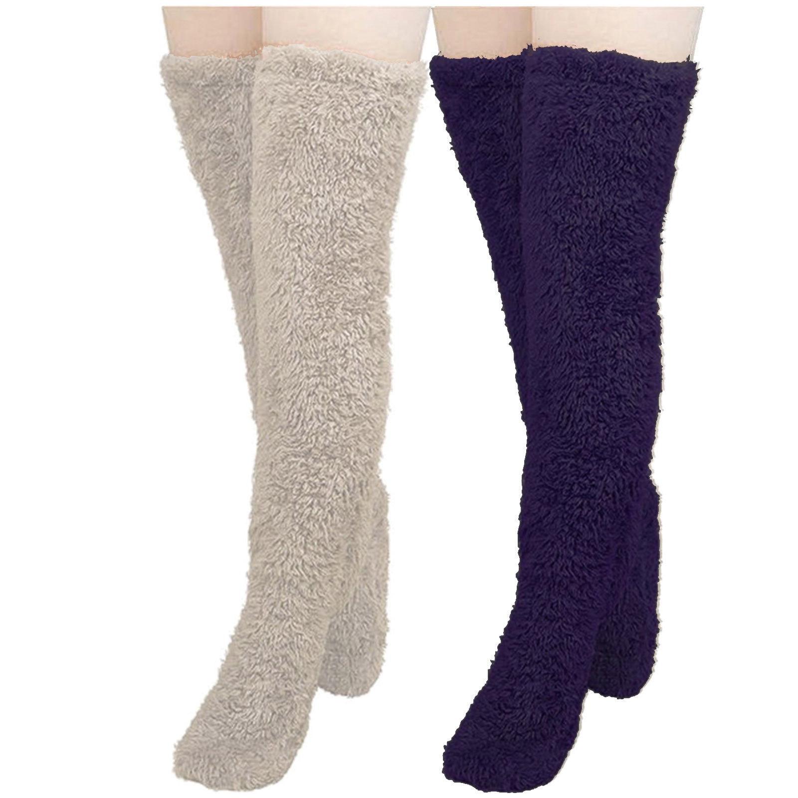 Penkiiy Over Knee High Fuzzy Socks Plush Slipper Stockings Furry Long ...