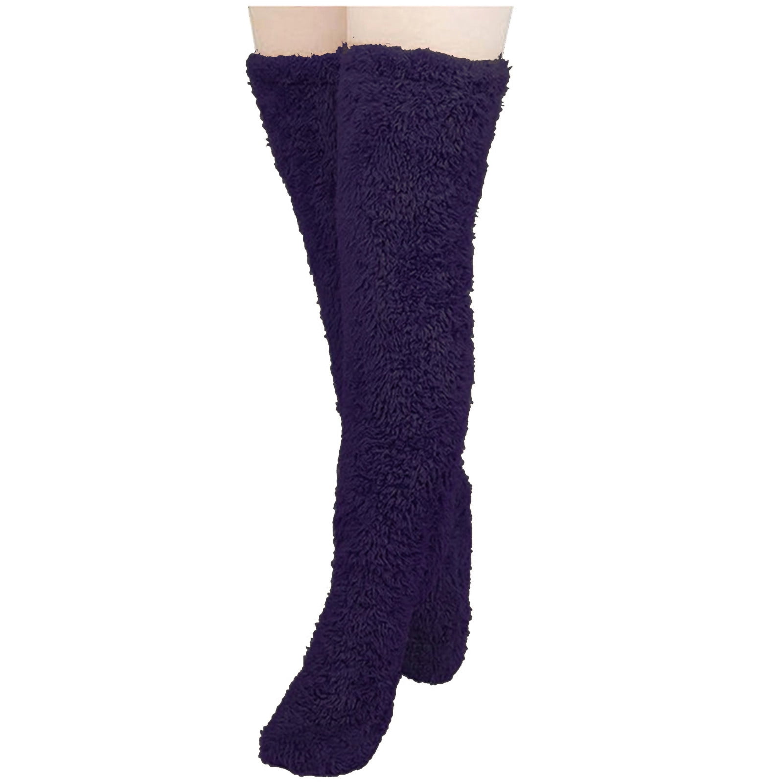 Penkiiy Over Knee High Fuzzy Socks Plush Slipper Stockings Furry Long ...